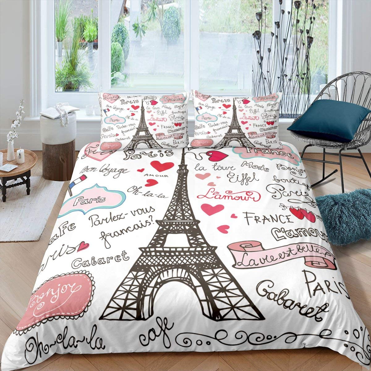 Eiffel Tower Duvet Cover Paris Tower Red Car Bedding French Style Home ...