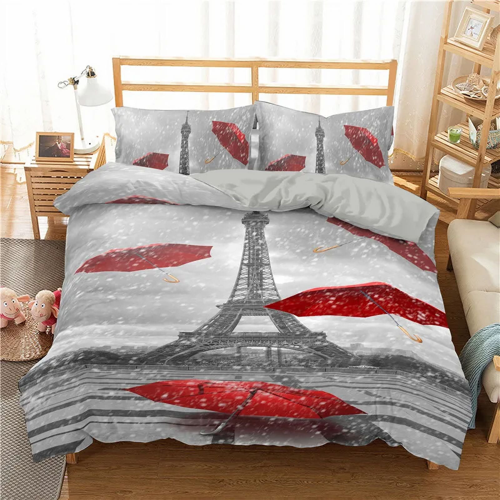 Eiffel Tower Duvet Cover Romantic Couple Flower King Comforter Cover ...