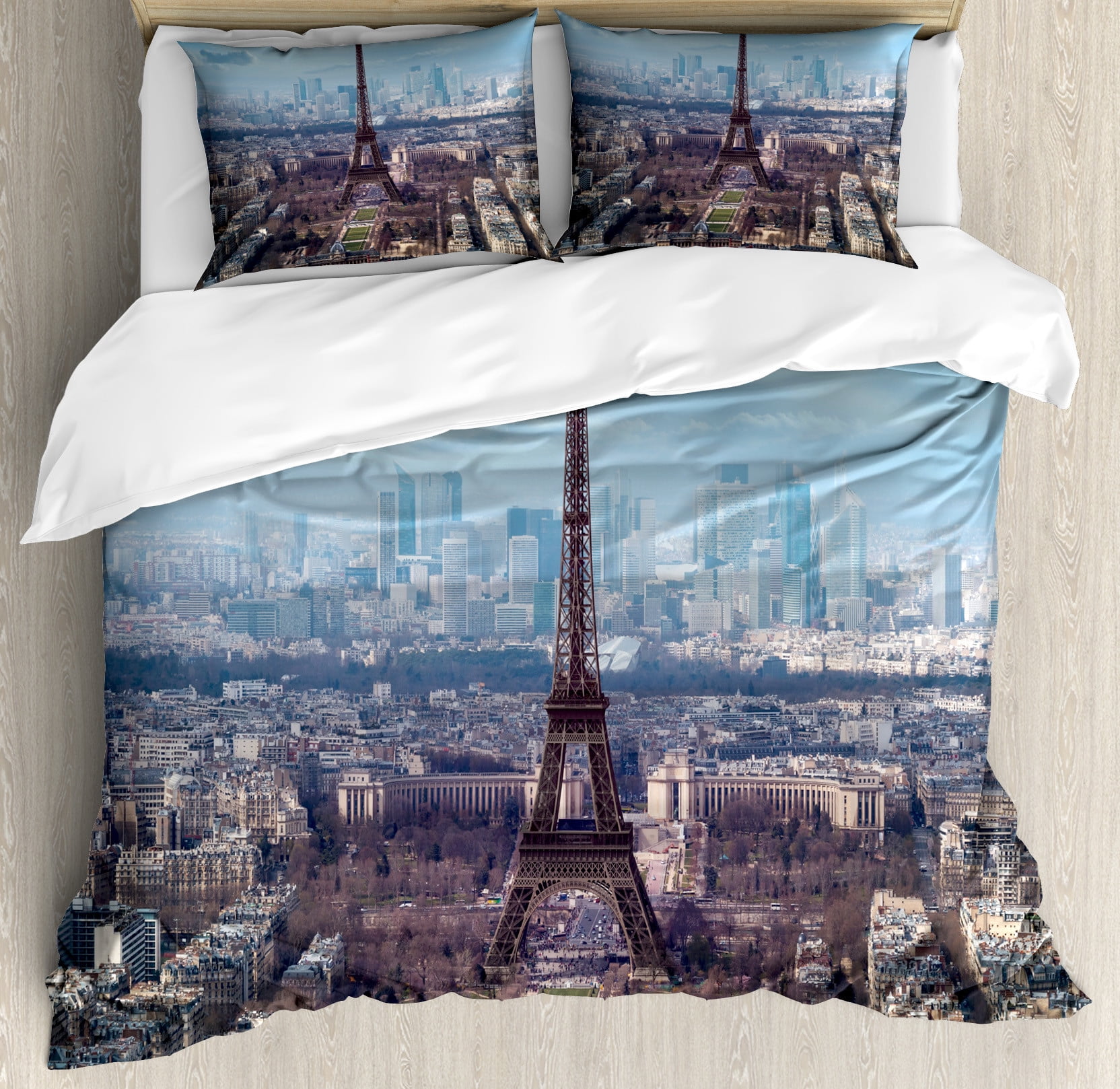 Eiffel Tower Duvet Cover Set, Aerial View of Eiffel Tower Clear Day ...