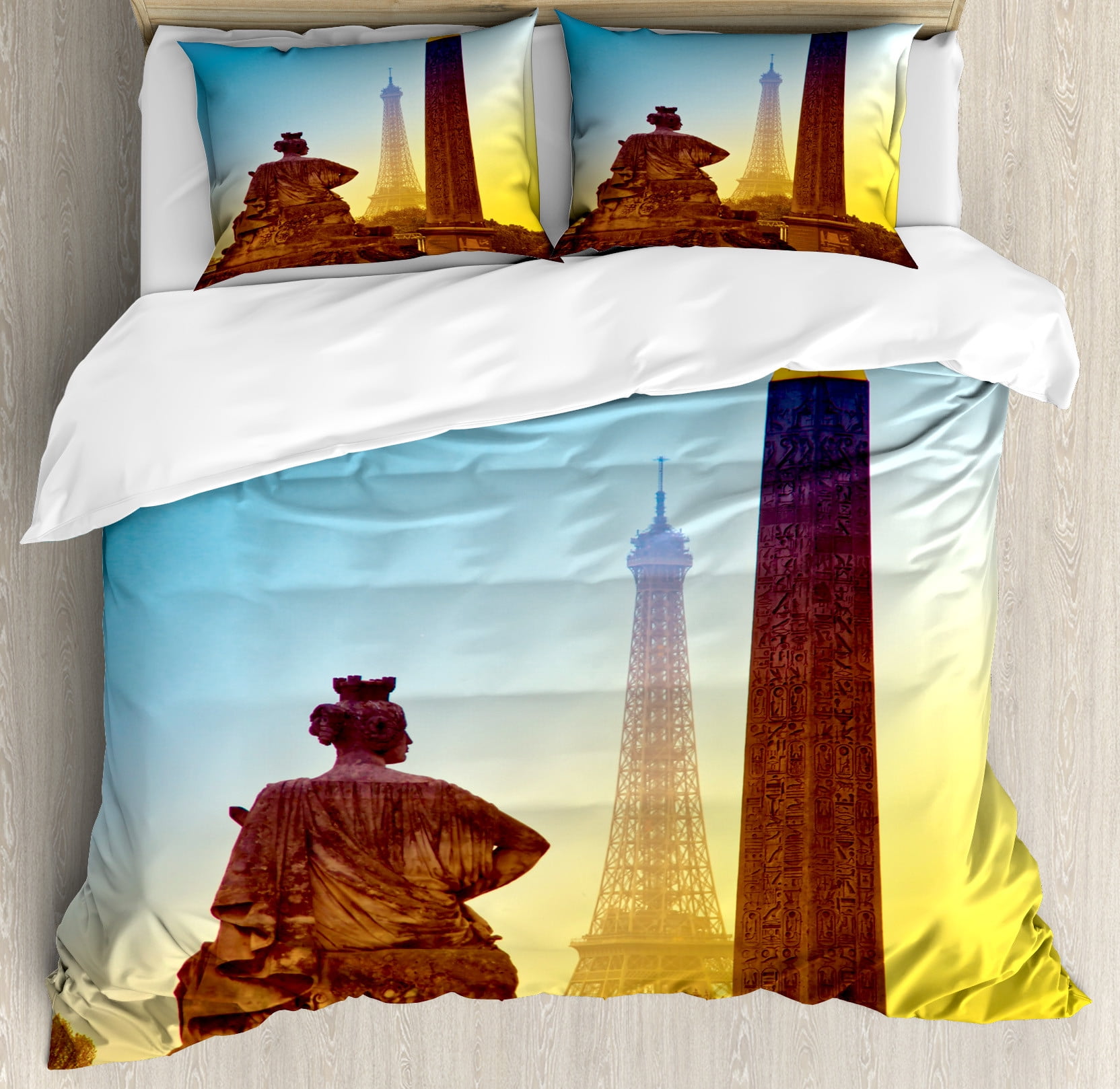 Eiffel Tower Duvet Cover Set, France Place De La Concorde Obelisk and ...