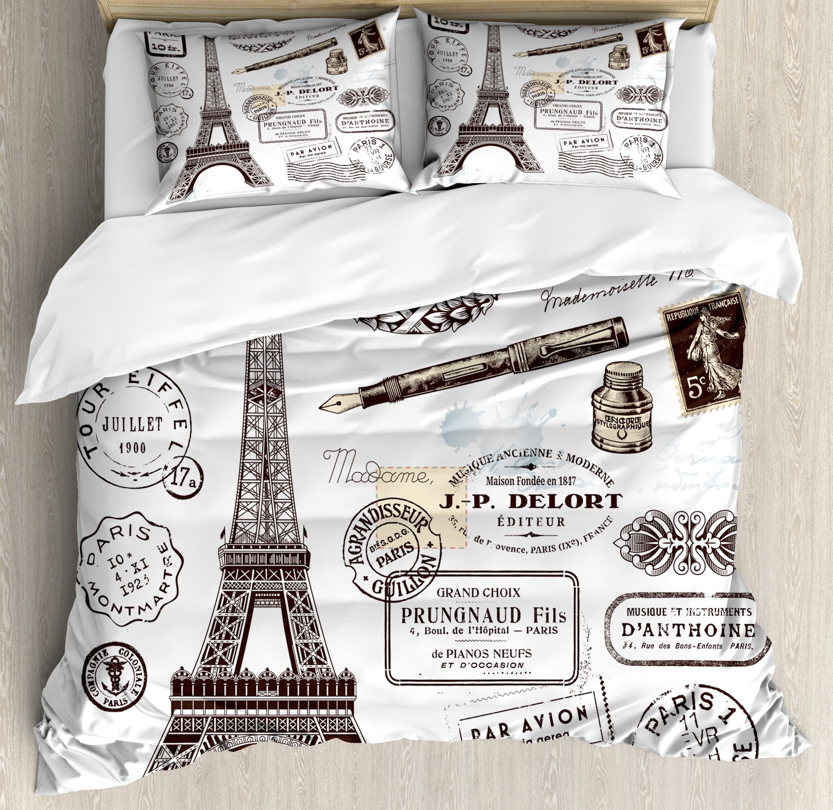 Eiffel Tower Duvet Cover Set, France Tourist Attractions Paris Postage ...
