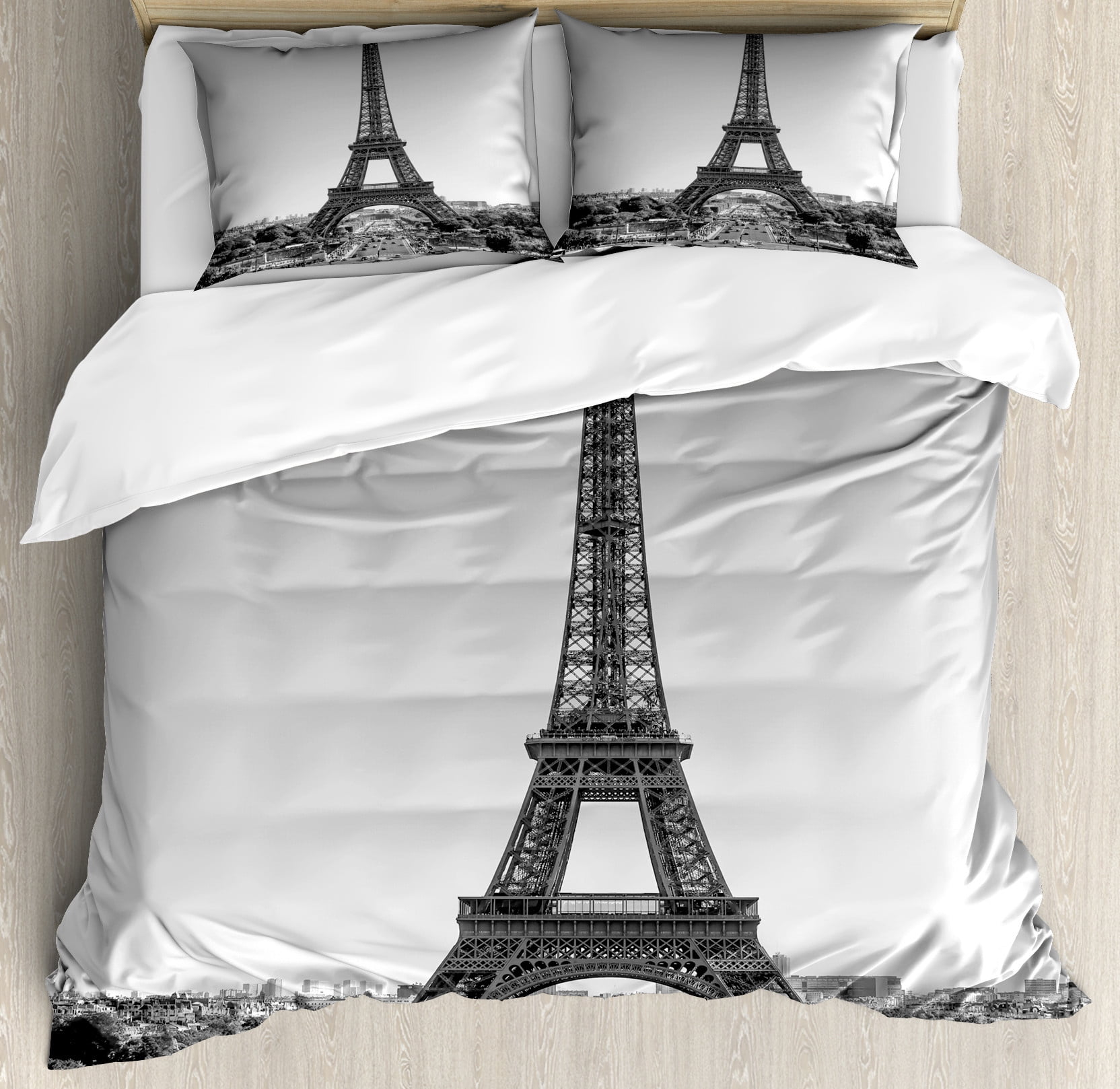 Eiffel Tower Duvet Cover Set, Greyscale Monument Old Times Vintage ...