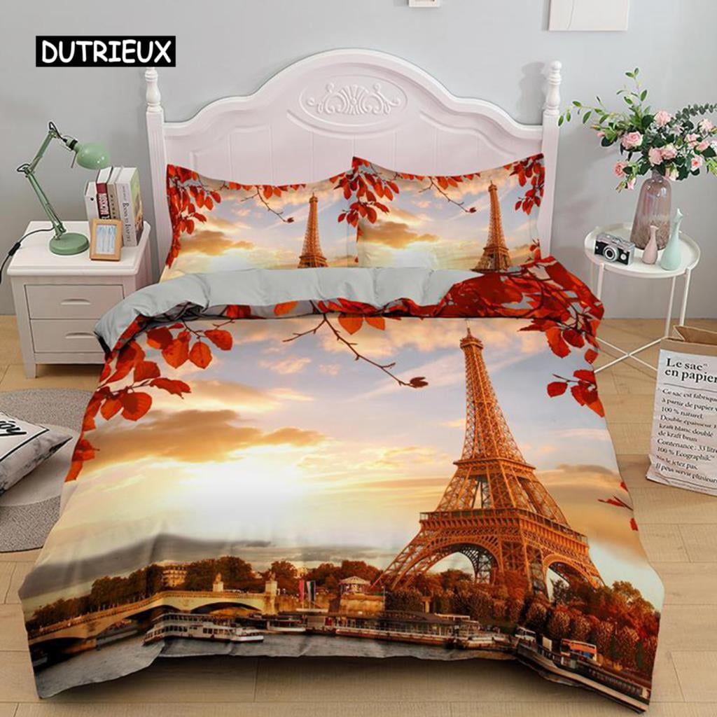 Eiffel Tower Duvet Cover Set King Polyester Eiffel Tower At Sunset ...