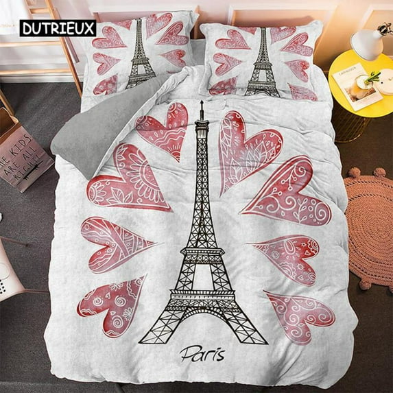 Eiffel Tower Duvet Cover Set Microfiber Paris Theme World Famous ...