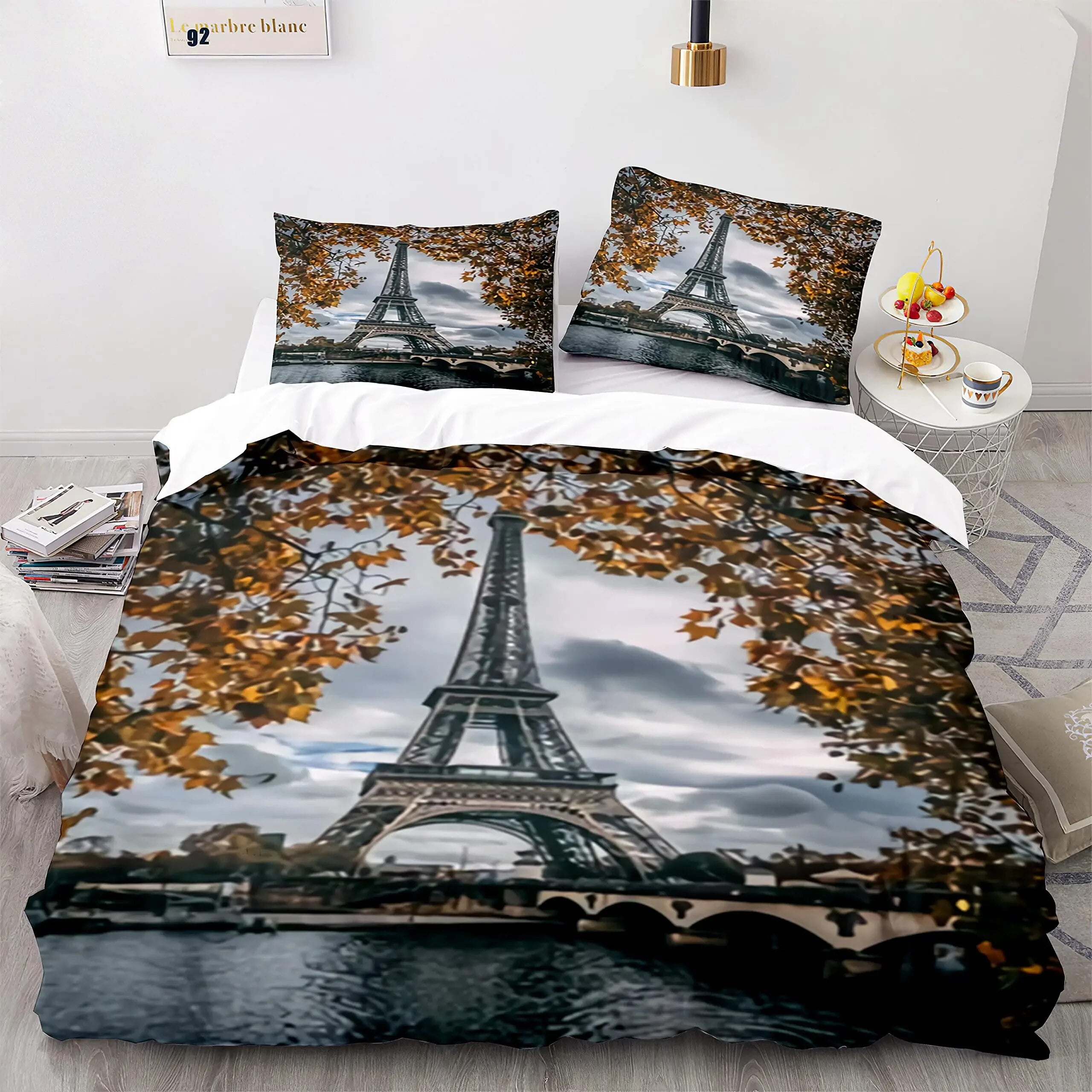 Eiffel Tower Duvet Cover Set Paris Cityscape Bedding Set Modern French ...