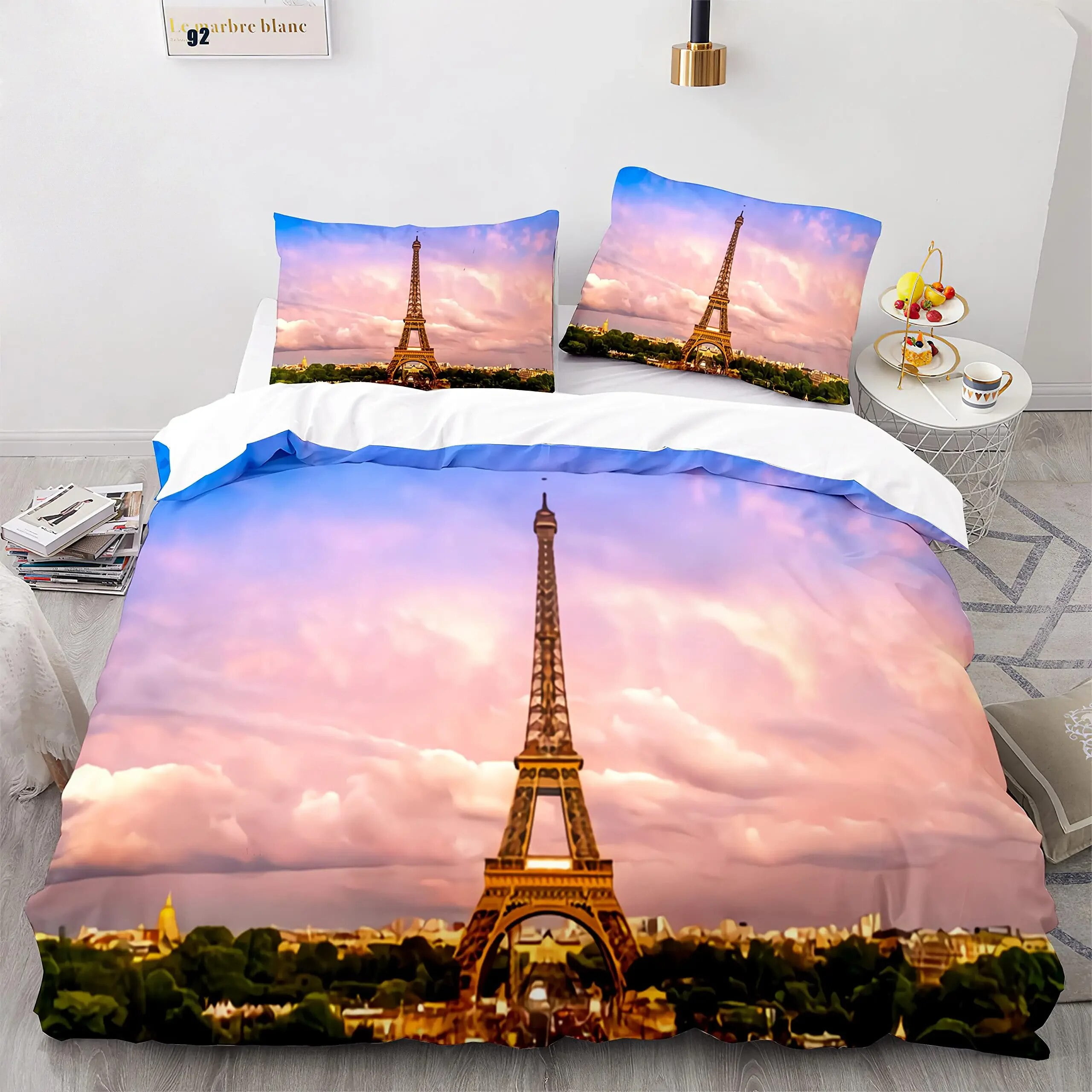 Eiffel Tower Duvet Cover Set Paris Cityscape Bedding Set Modern French ...