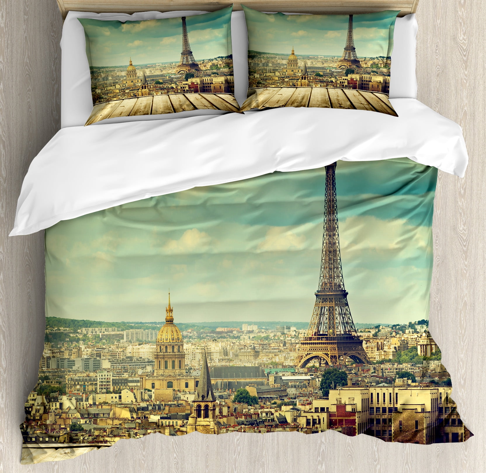 Eiffel Tower Duvet Cover Set, Paris Cityscape France Scene View from a ...