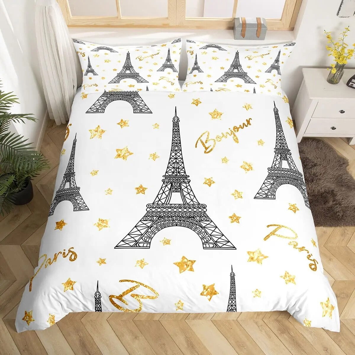Eiffel Tower Duvet Cover Set Romantic Theme for Girls Women Couple ...