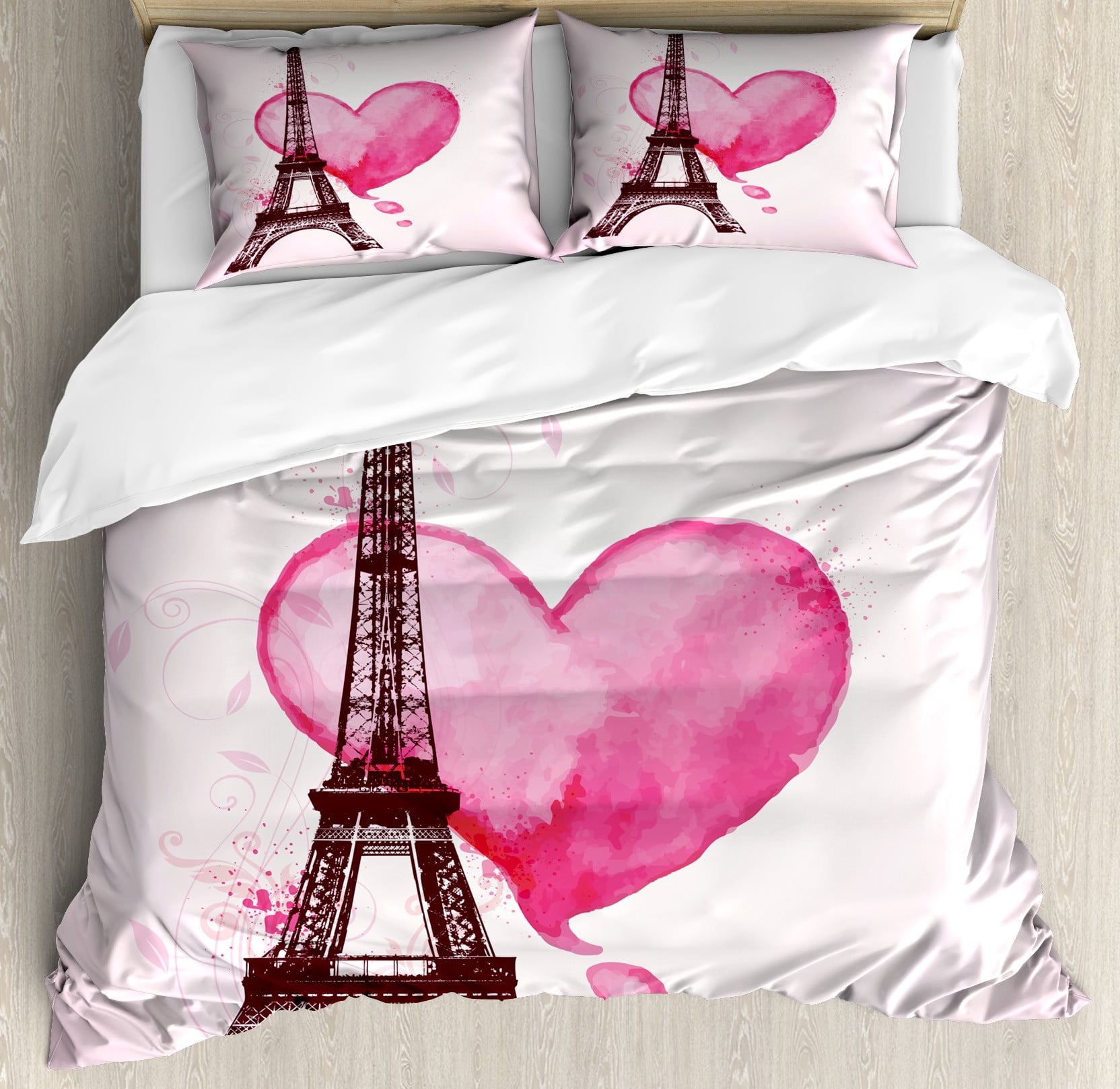 Eiffel Tower Duvet Cover Set, Eiffel Romantic Valentine Love Watercolor ...