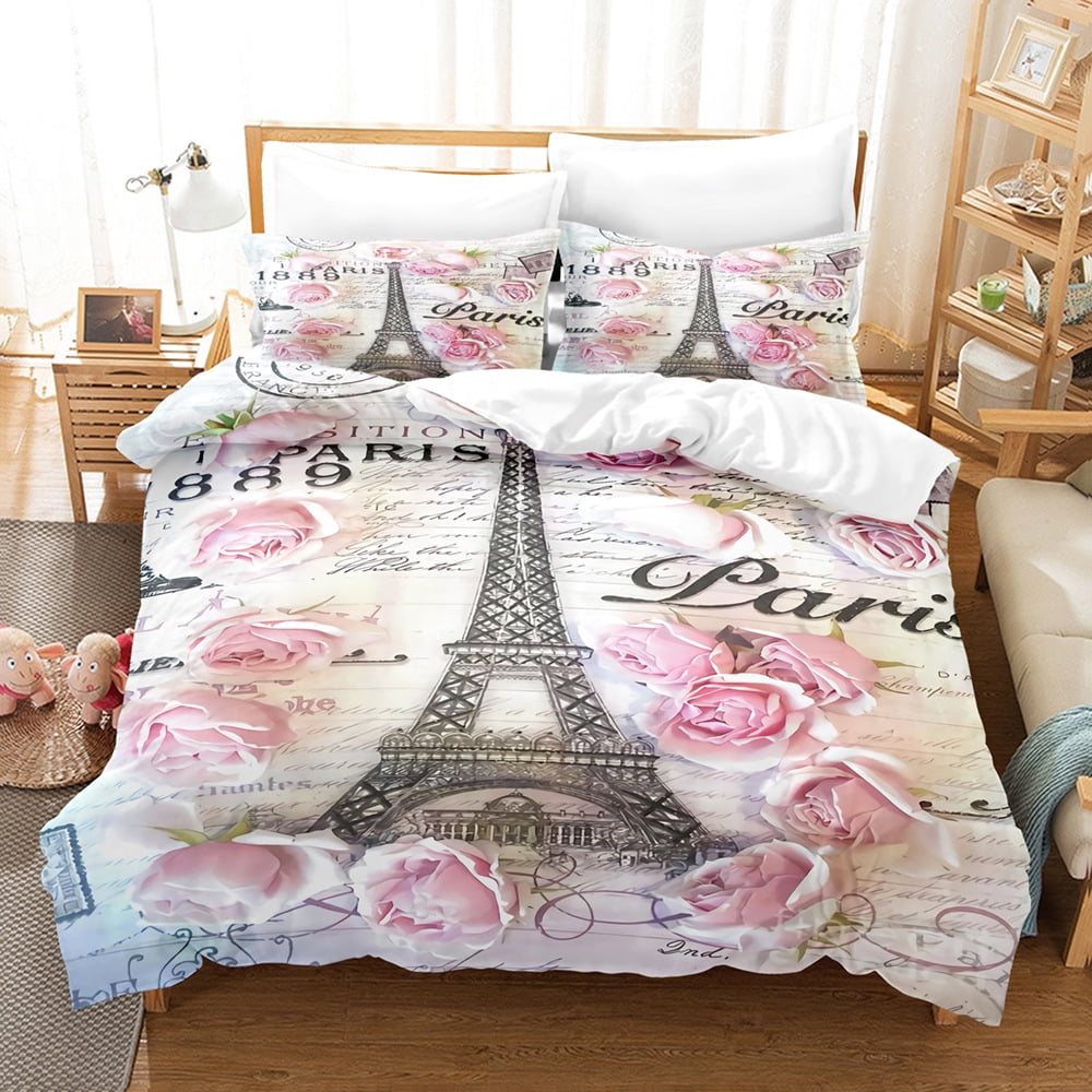 Eiffel Tower Duvet Cover Sets Chic Paris Bedding Set Romantic Theme ...