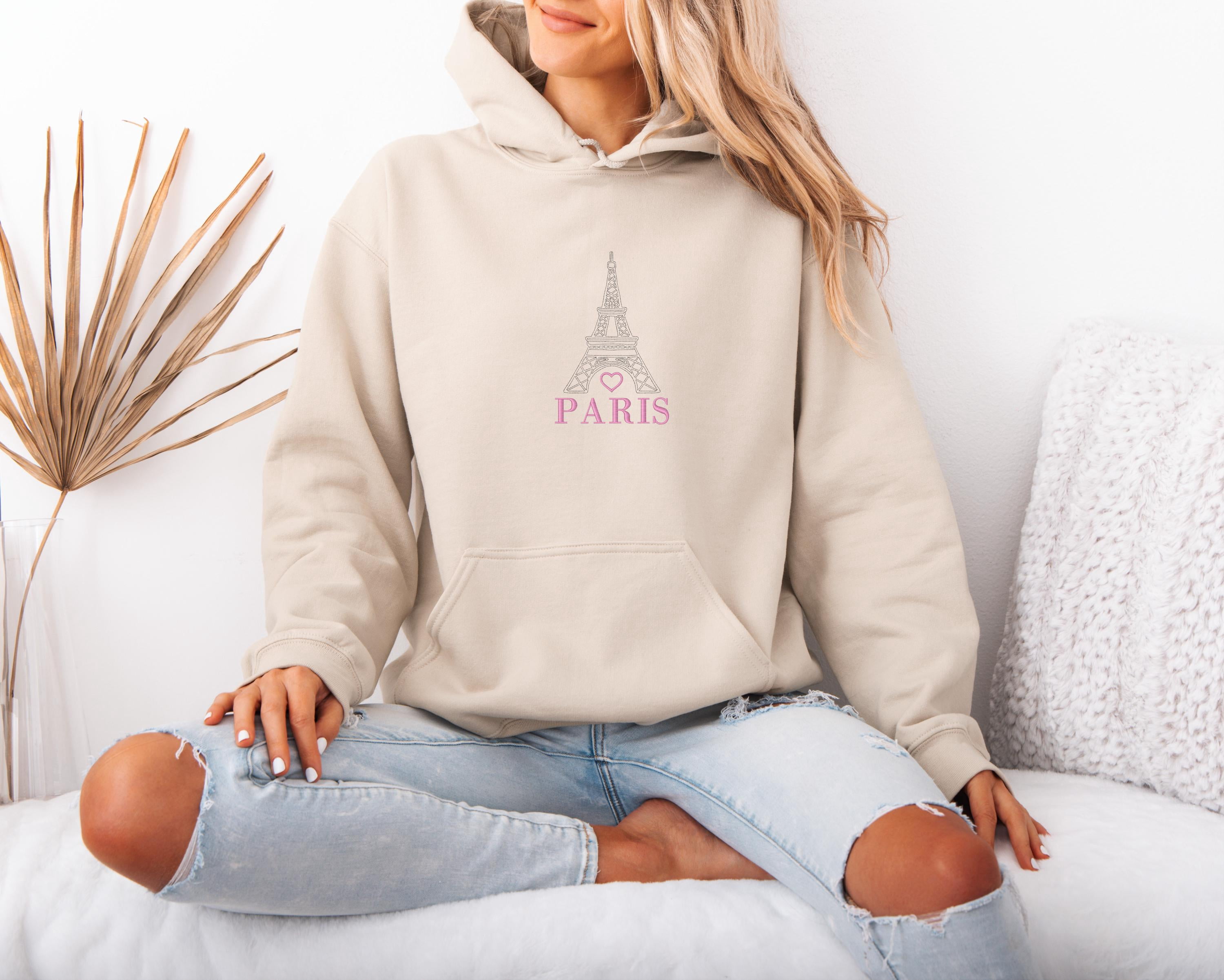 Eiffel Tower Embroidered Hoodie, France Paris Hoodie, Vacation in Paris ...