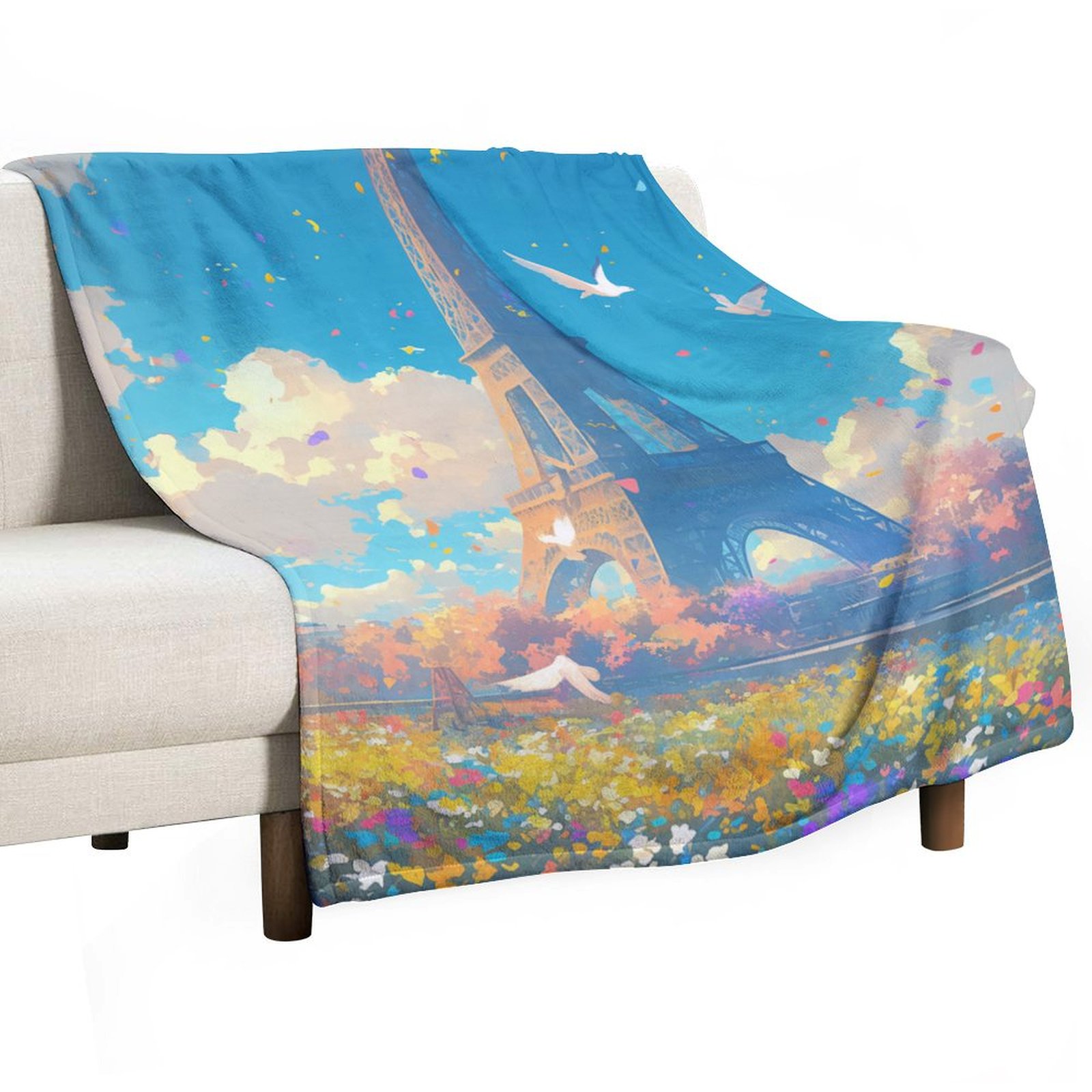 Eiffel Tower Flannel Plush Soft Fluffy Break Nap Blanket Cover Blanket ...