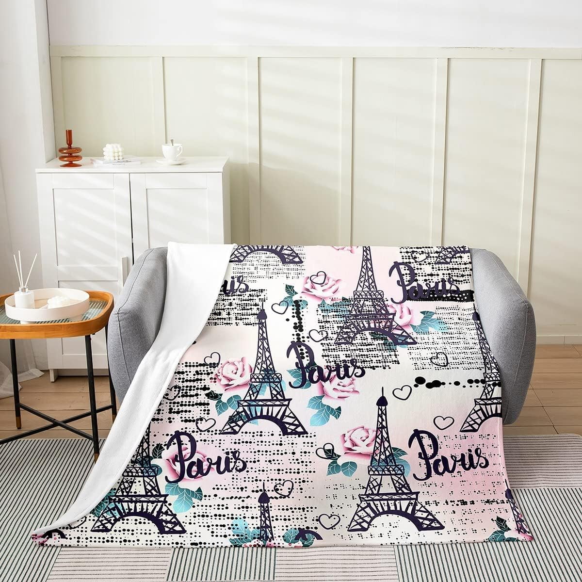 Eiffel Tower Fleece Throw Blanket for Bed Sofa Couch,Kids Pink Paris ...
