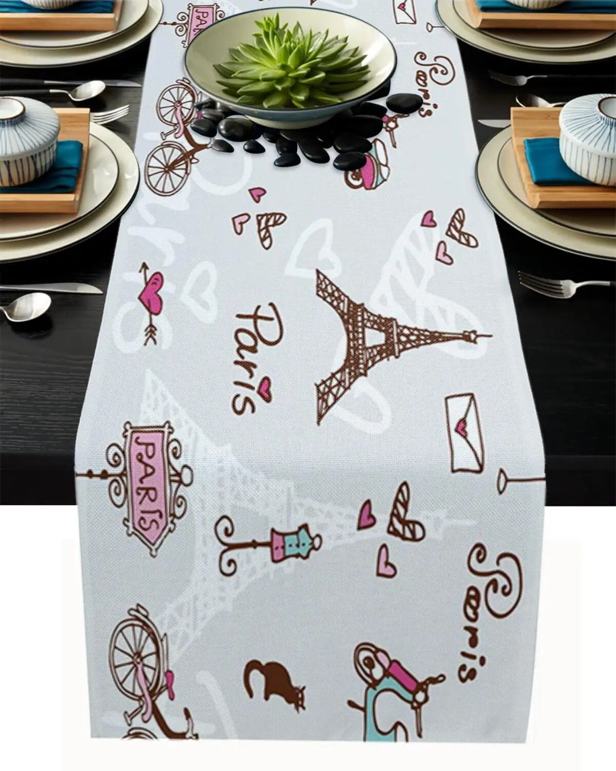 Eiffel Tower Flowers Butterfly Table Runner Wedding Table Decor Party ...