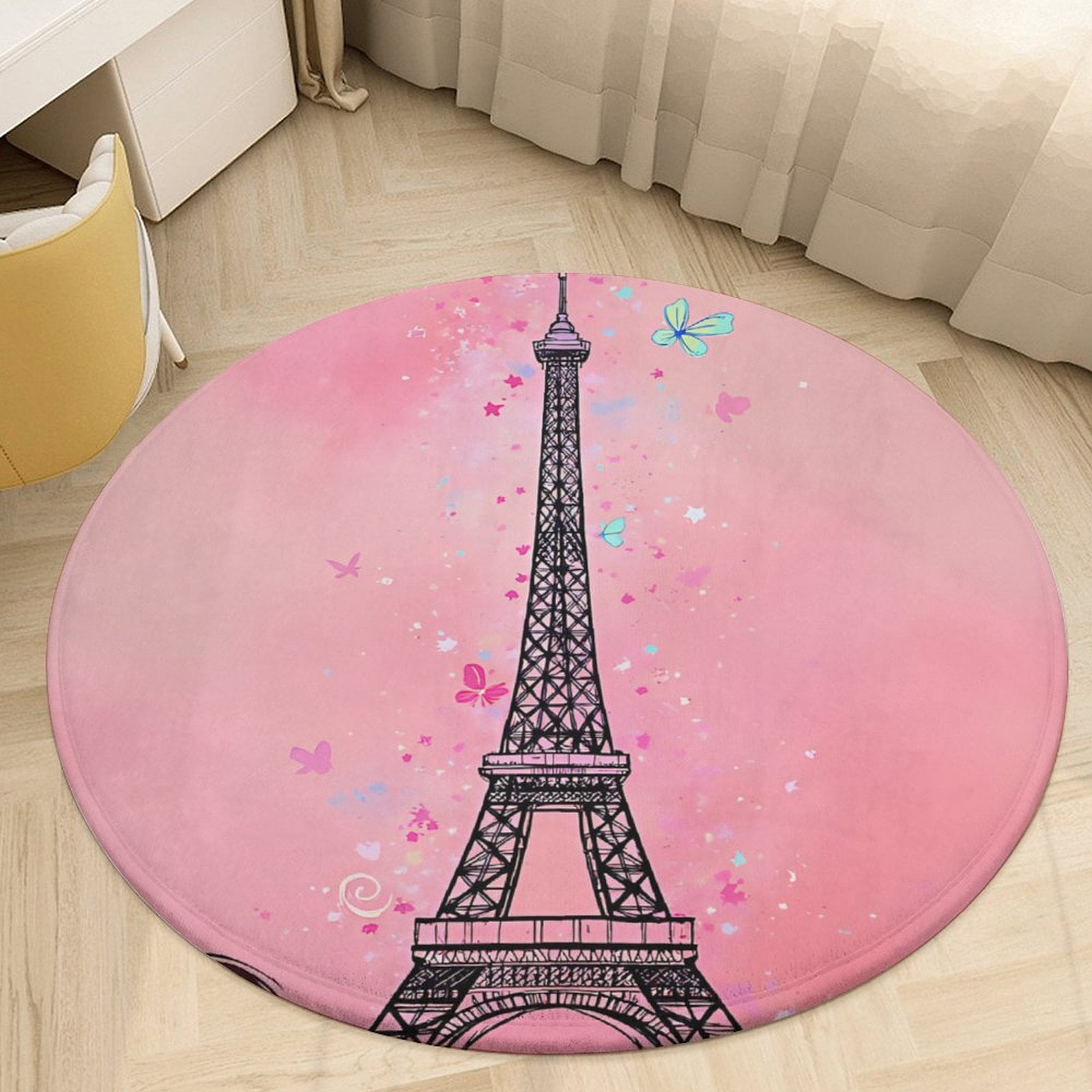 Eiffel Tower with Flowers Cherry Blossom Trees Round Area Rugs for ...
