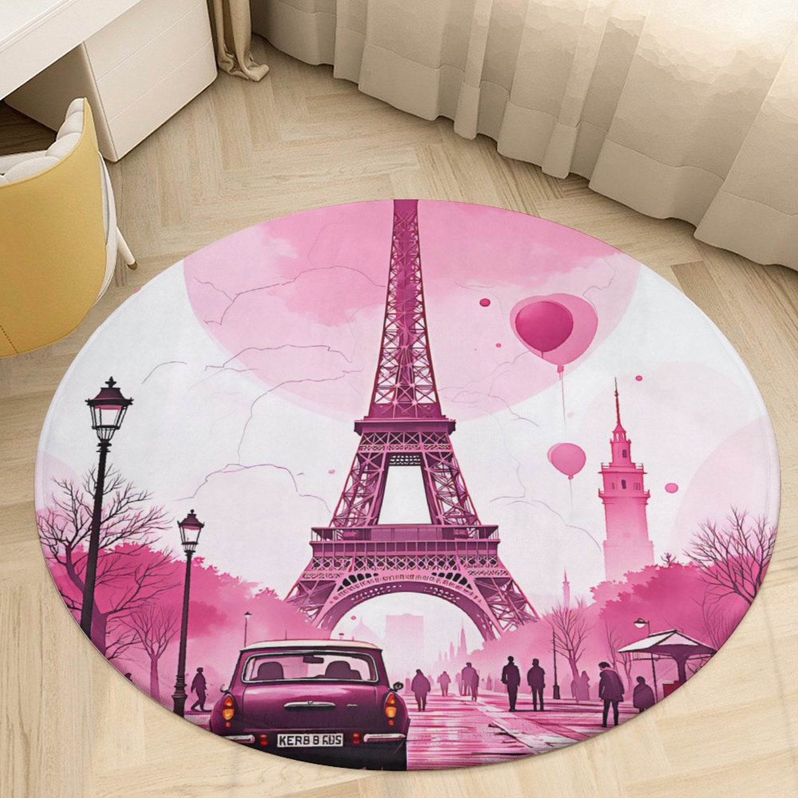 Eiffel Tower with Flowers Cherry Blossom Trees Round Area Rugs for ...