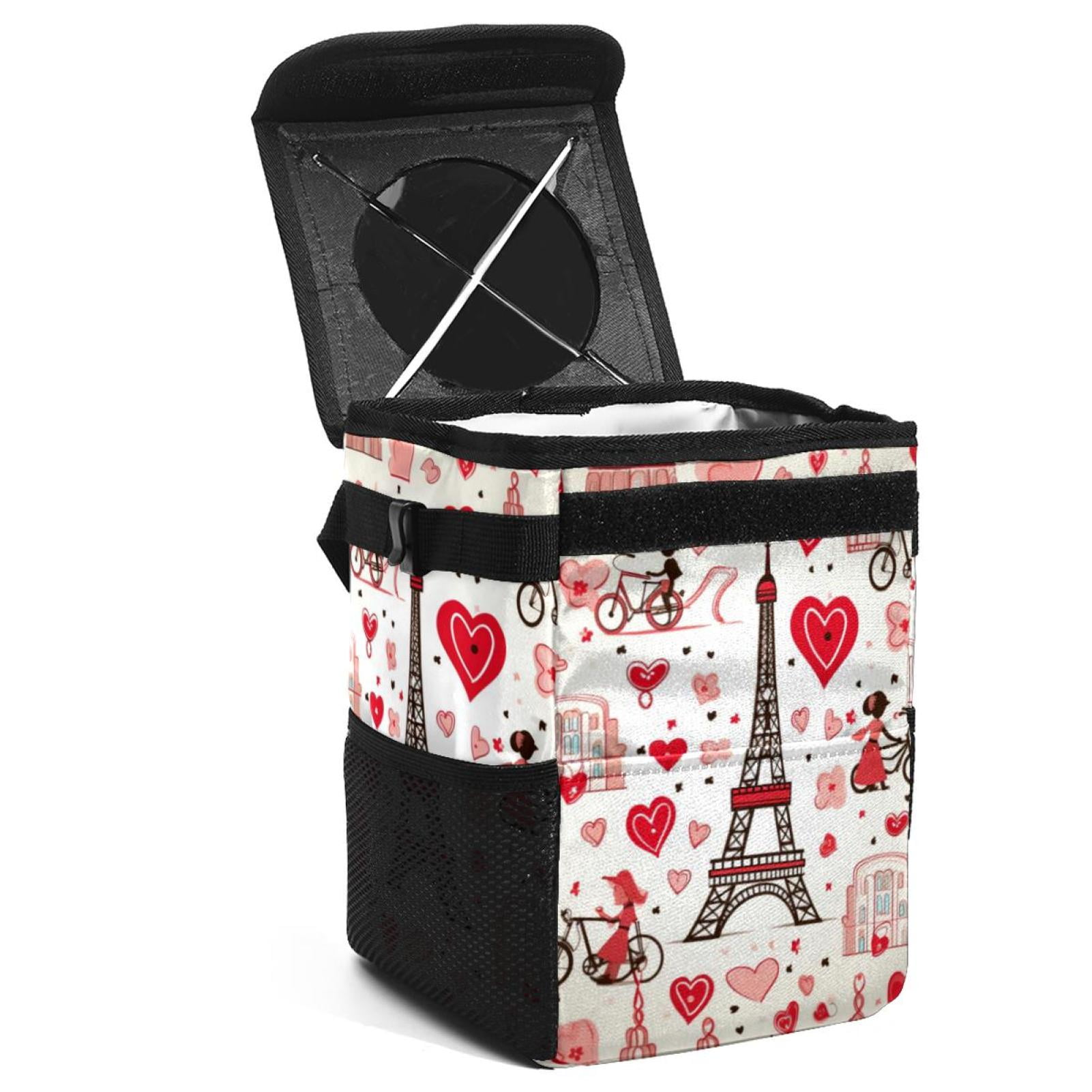 Eiffel Tower Foldable Car Trash Can with Lid, Leak-Proof Car Trash Bin, Hanging Storage Bag Car ...