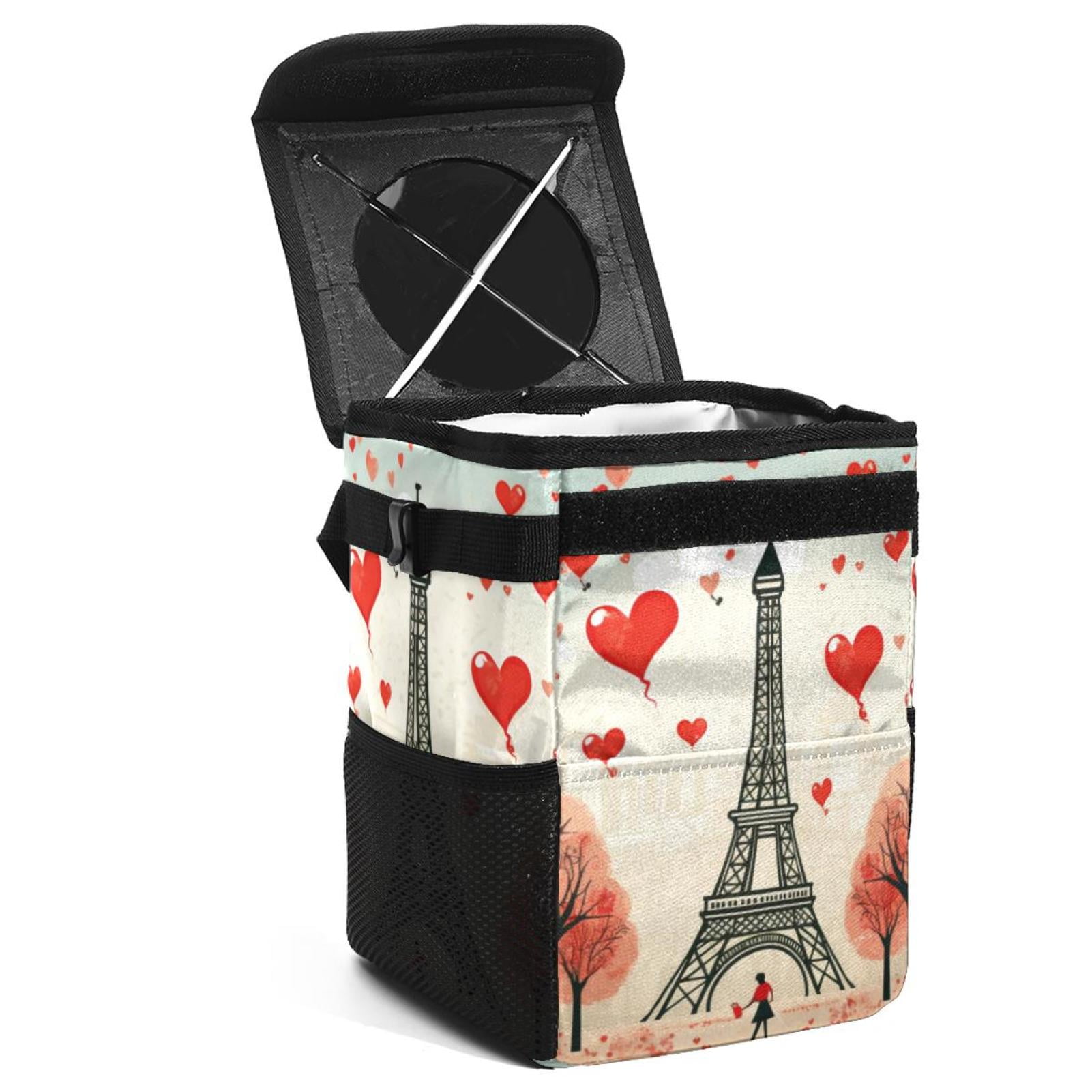 Eiffel Tower Foldable Car Trash Can with Lid, Leak-Proof Mini Trash Can ...