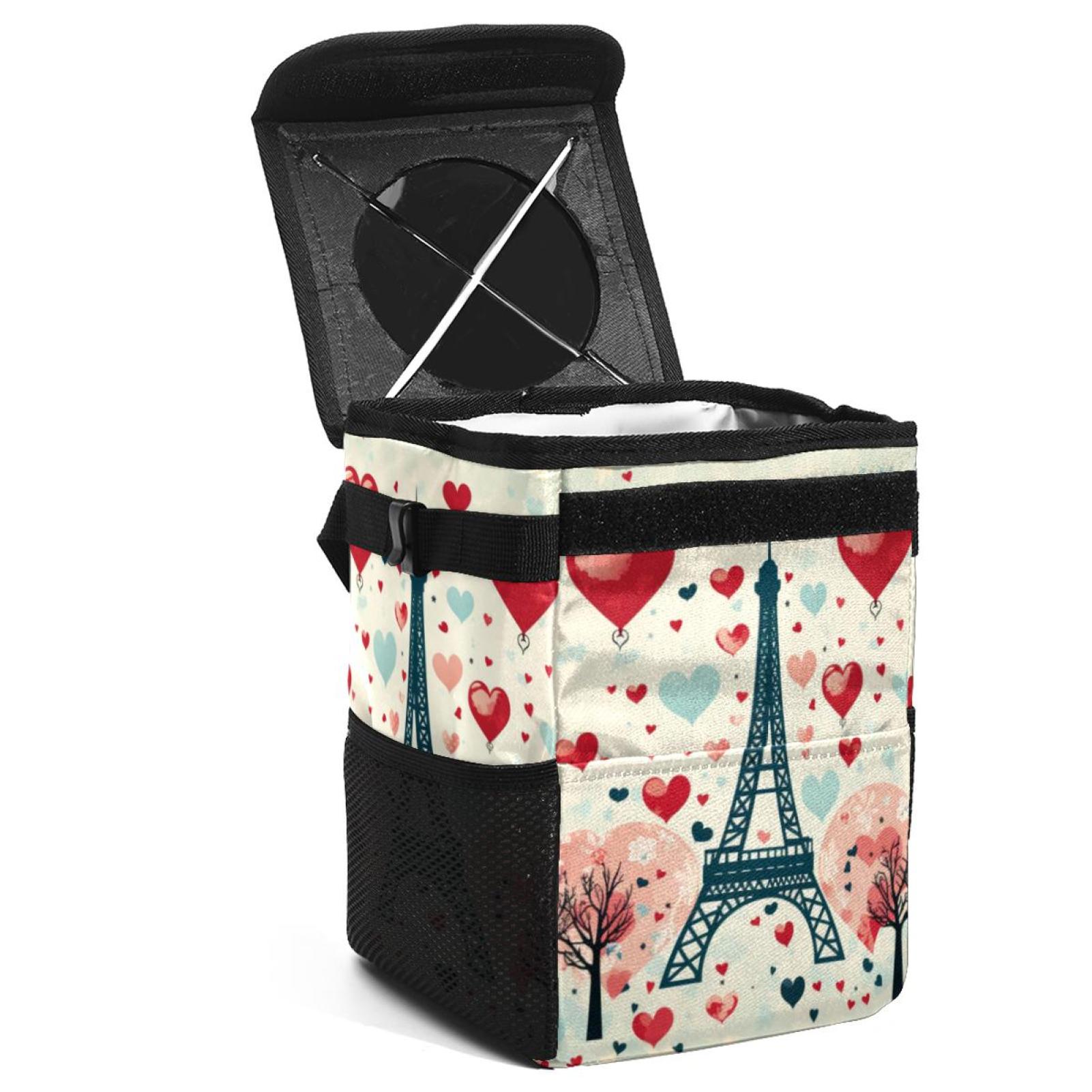 Eiffel Tower Foldable Mini Trash Can with Lid - Leak-Proof Car Garbage ...