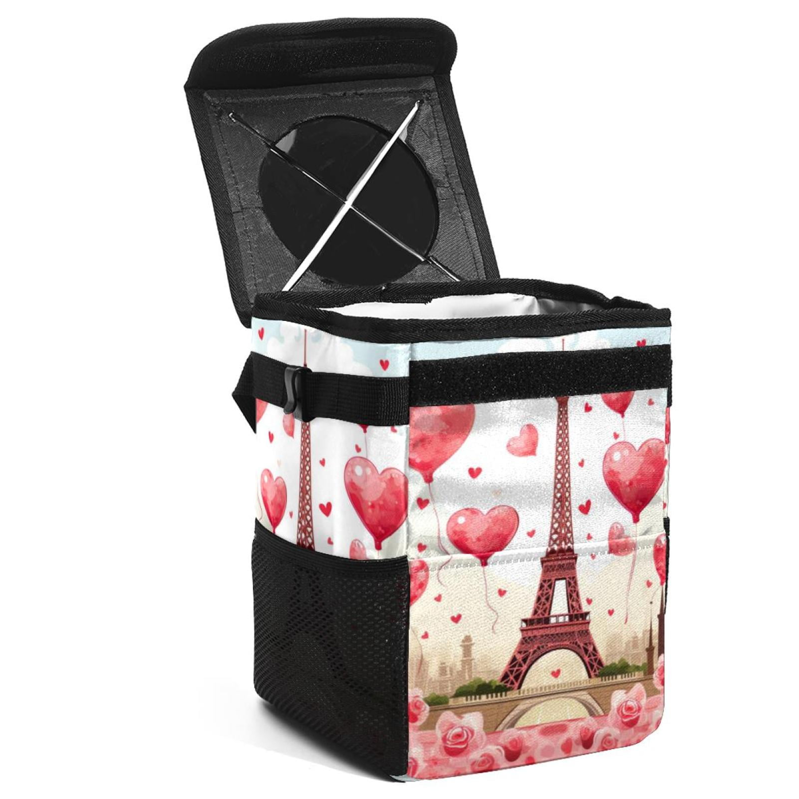 Eiffel Tower Foldable Mini Trash Can with Lid - Leak-Proof Car Garbage ...
