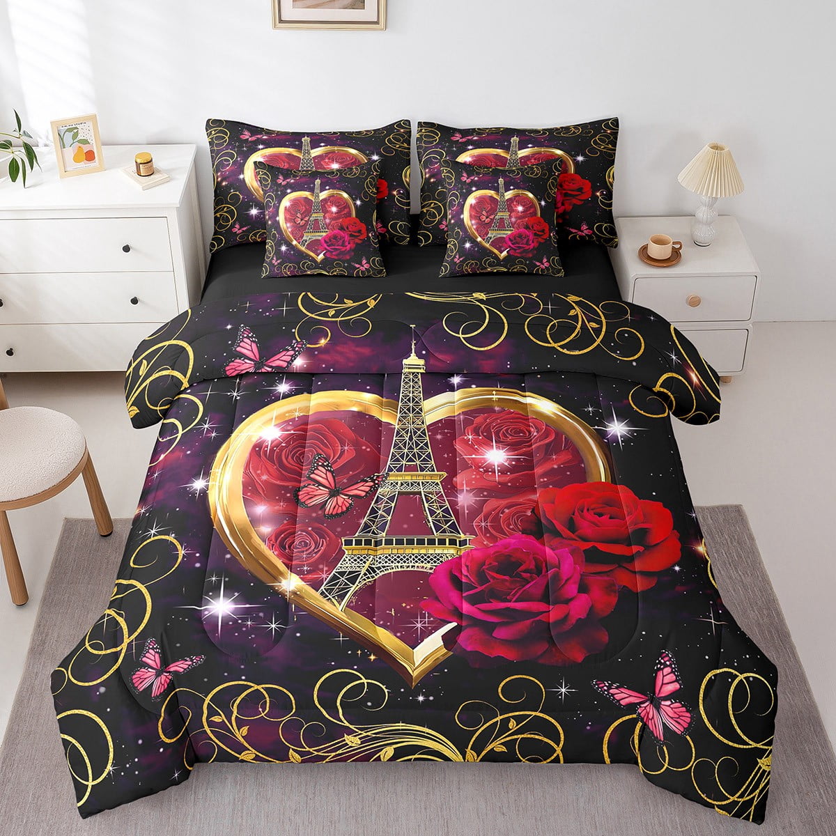 Eiffel Tower of France Bed in a Bag King Size Comforter Set 7 Pieces ...