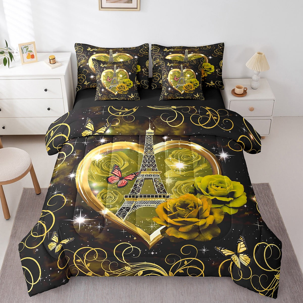 Eiffel Tower of France Bed in a Bag King Size Comforter Set 7 Pieces ...
