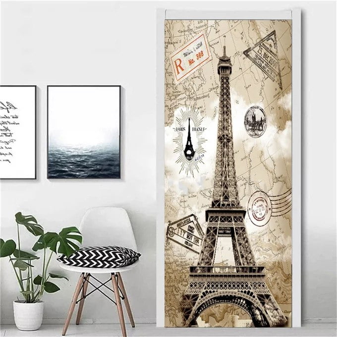 Eiffel Tower Fridge Sticker Door Cover Refrigerator Wallpaper Vinyl ...
