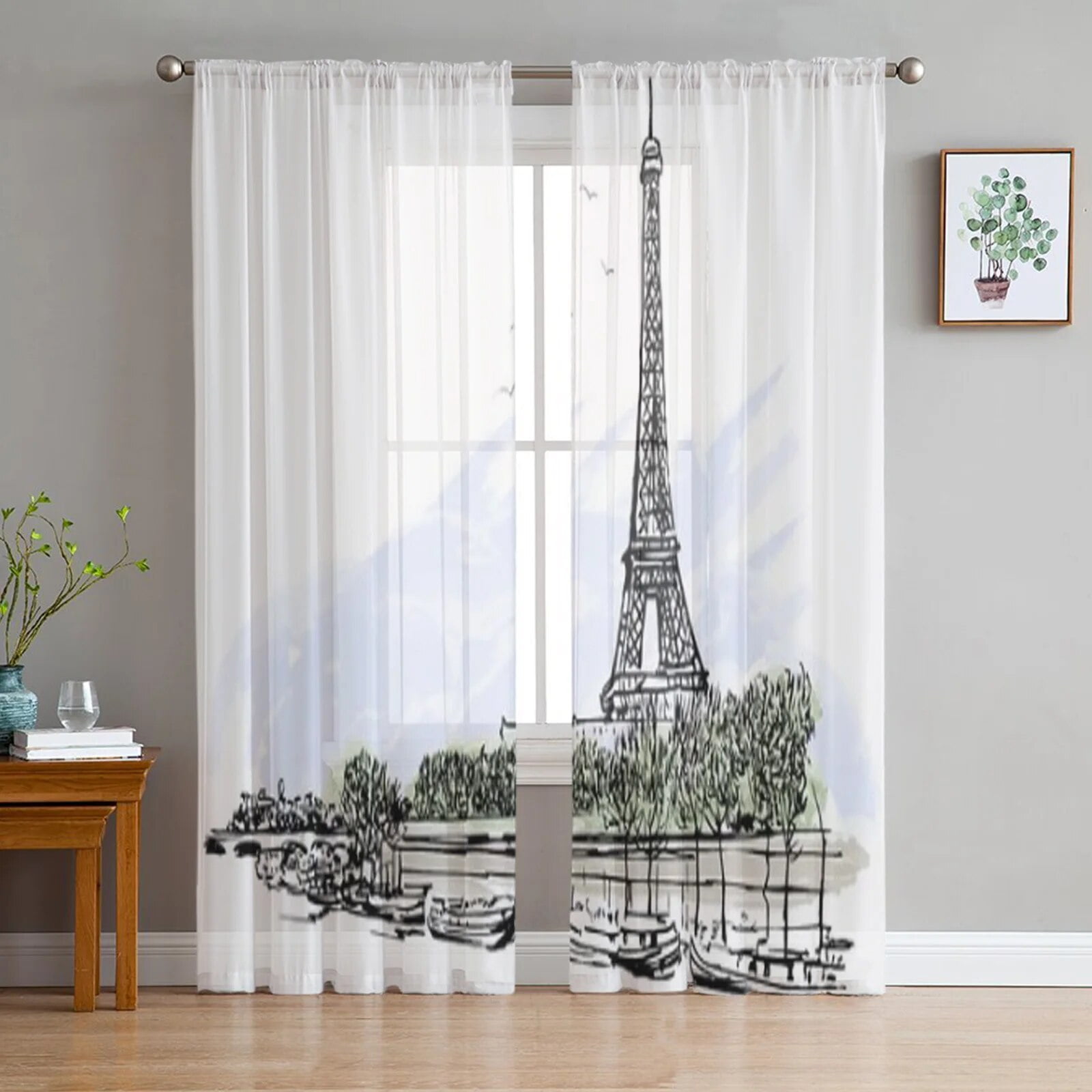Eiffel Tower In Paris Sheer Curtains for Living Room Transparent Tulle ...