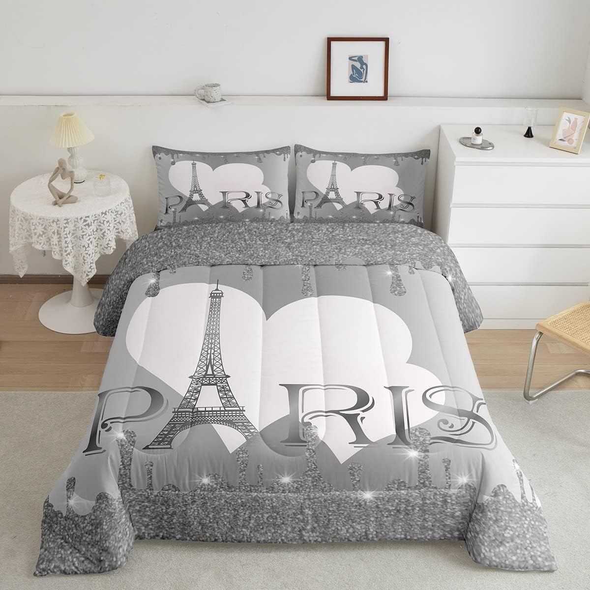 Eiffel Tower Kids Comforter Set Size Beauty Girls Woman Bedroom r ...