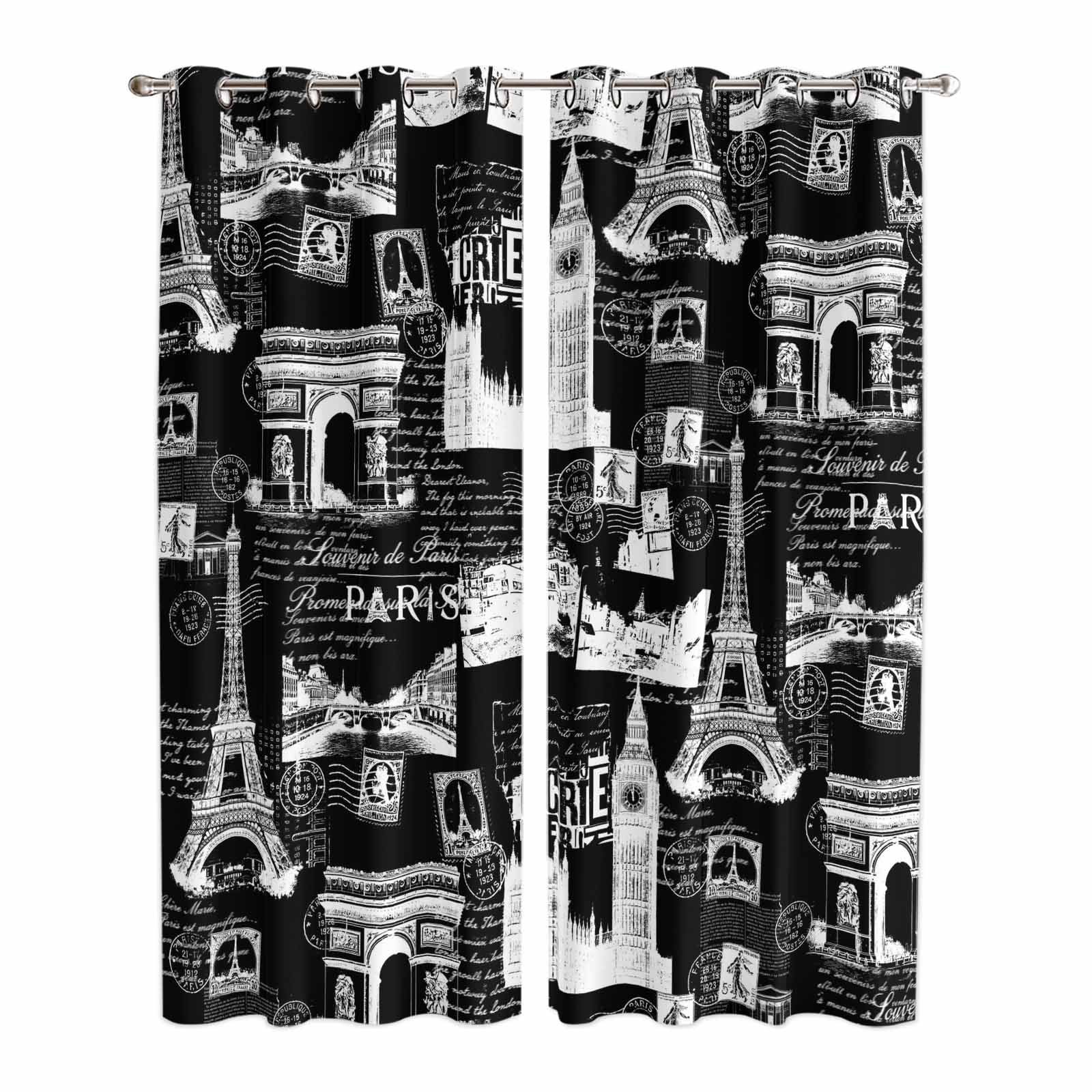 Eiffel Tower Kitchen Curtains Window Panels, Vintage France Romantic ...