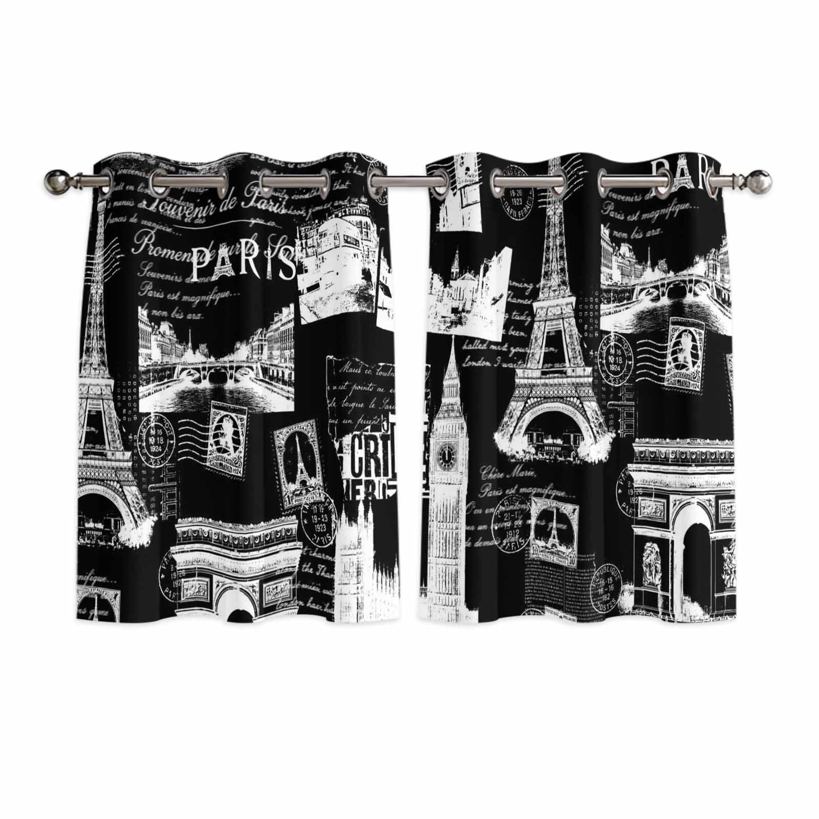 Eiffel Tower Kitchen Curtains Window Panels, Vintage France Romantic ...