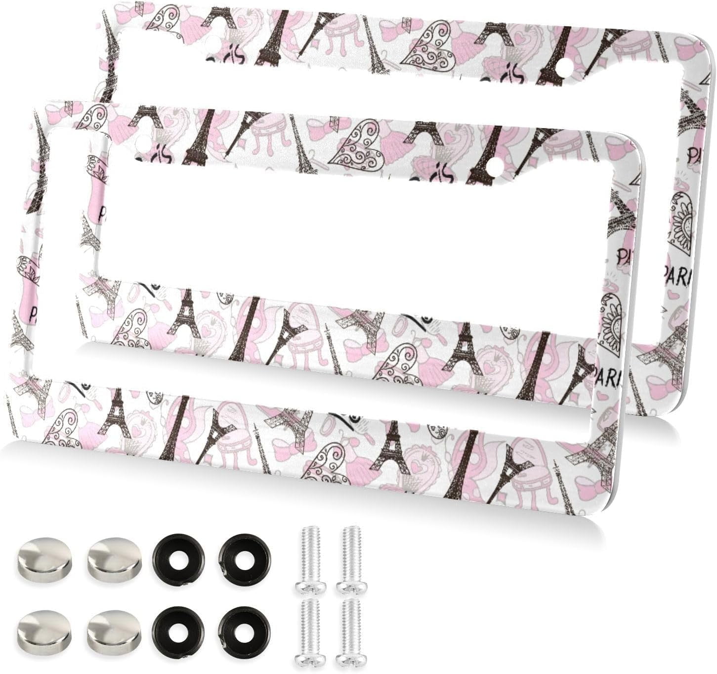 Eiffel Tower License Plate Frame - 2 Pack Universal Stainless Steel ...