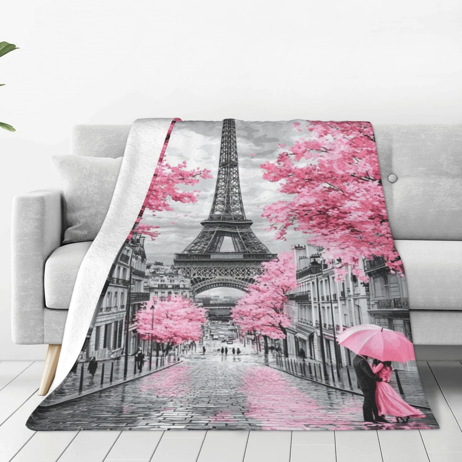 Eiffel Tower & Lovers Super Soft Throw Blanket for Bed Sofa Lightweight ...