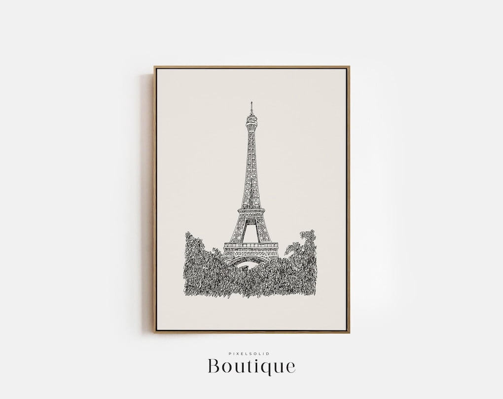 Eiffel Tower Paris Art Print, Minimalist Black And White Ink Drawing ...