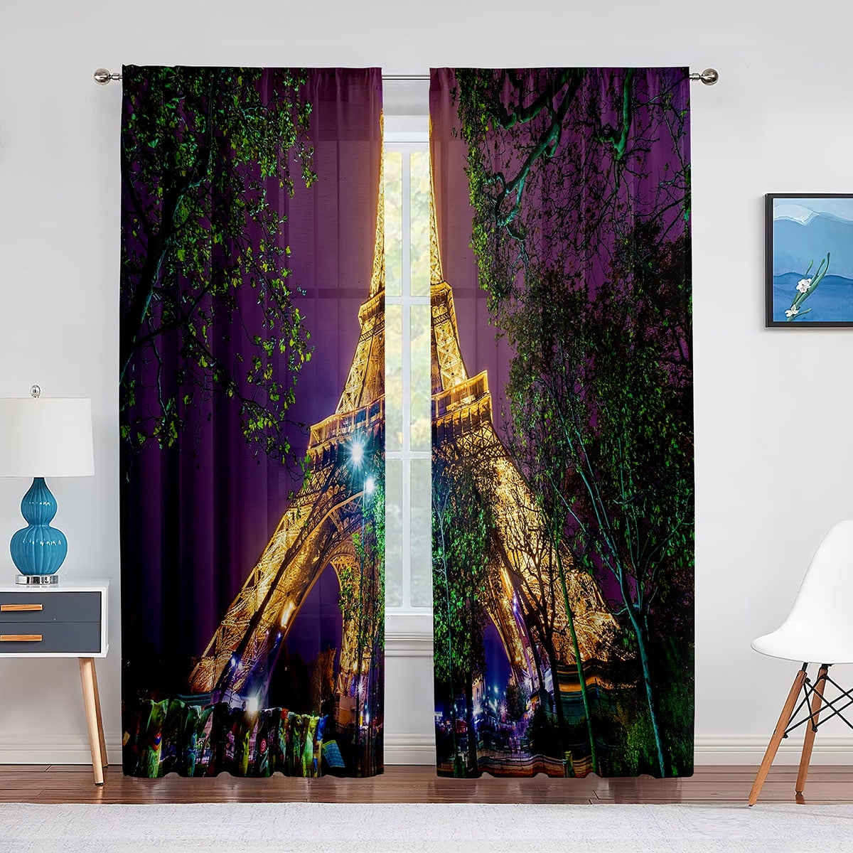 Eiffel Tower Paris Famous Landscape Sheer Curtain for Living Room ...