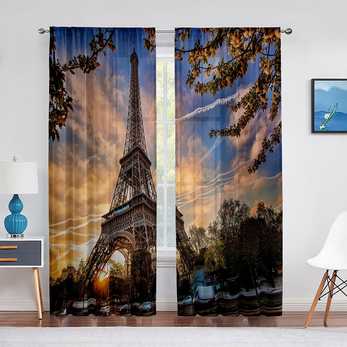 Eiffel Tower Paris Famous Landscape Sheer Curtain for Living Room ...