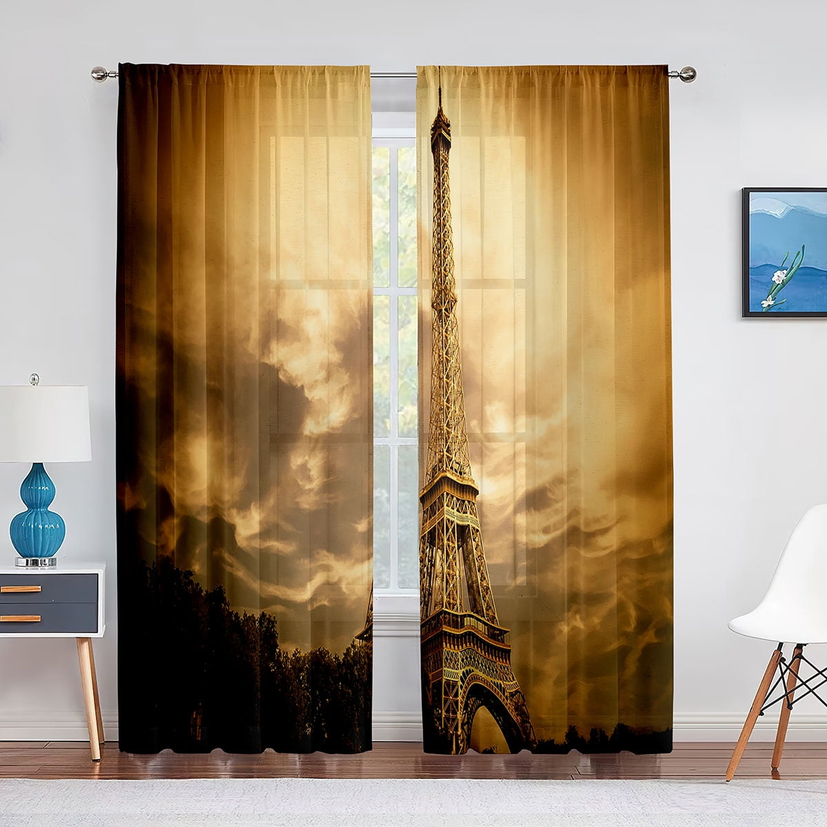 Eiffel Tower Paris Famous Landscape Sheer Curtain for Living Room ...