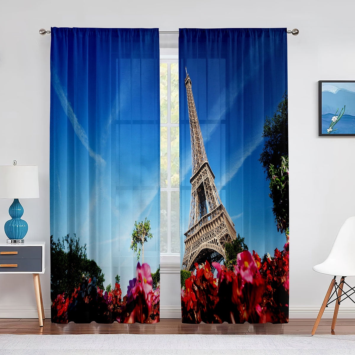 Eiffel Tower Paris Famous Landscape Sheer Curtain for Living Room ...