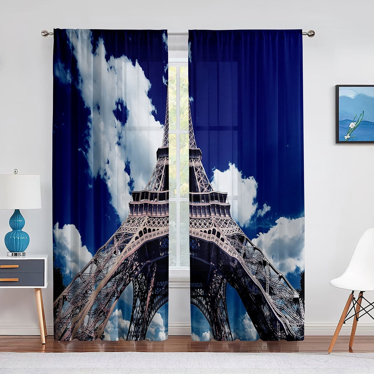 Eiffel Tower Paris Famous Landscape Sheer Curtain for Living Room ...