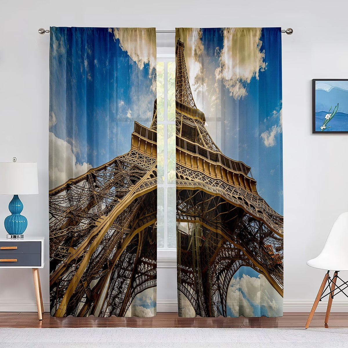 Eiffel Tower Paris Famous Landscape Sheer Curtain for Living Room ...
