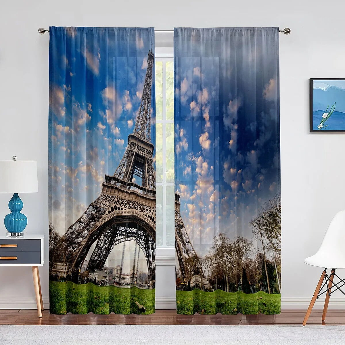 Eiffel Tower Paris Famous Landscape Sheer Curtain for Living Room ...