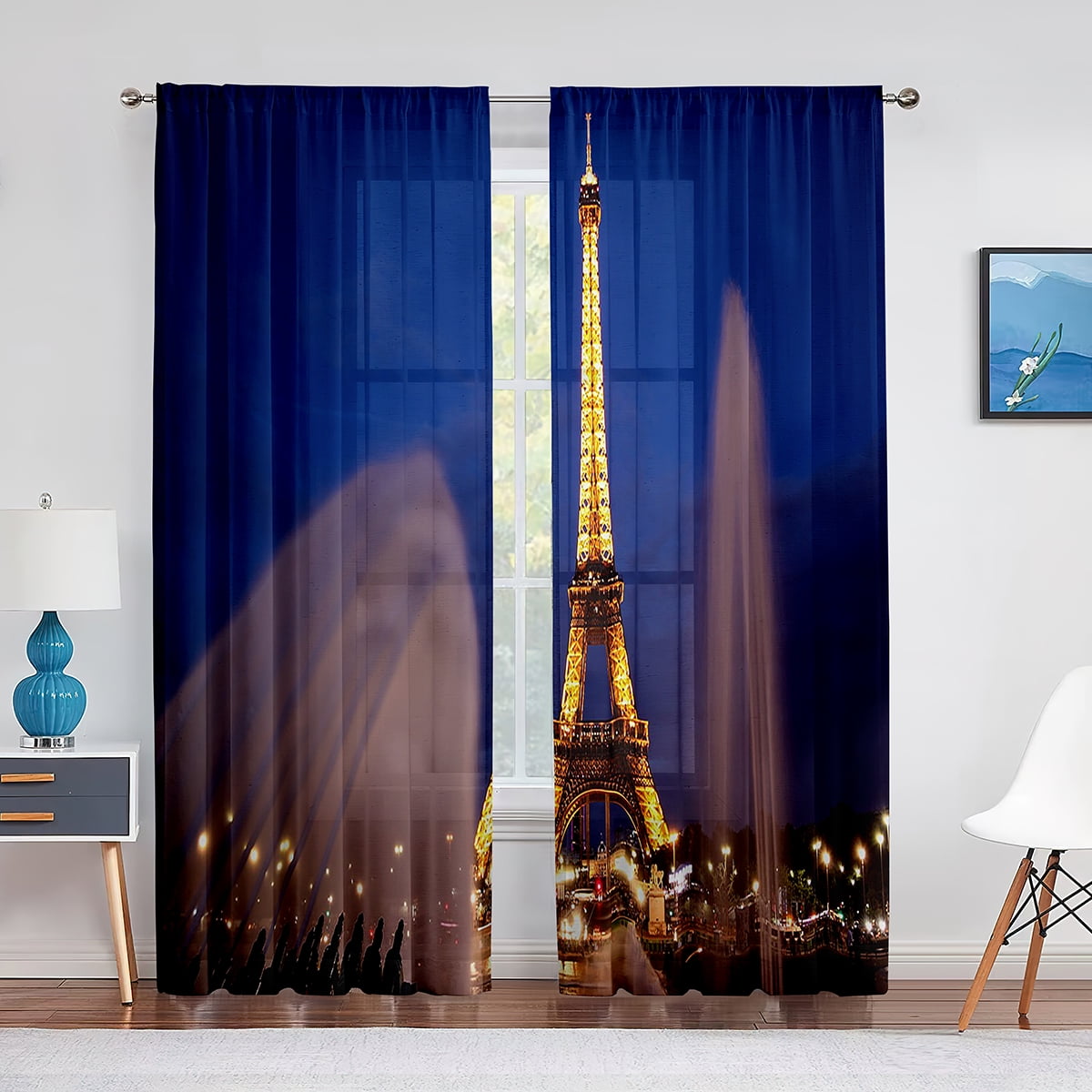 Eiffel Tower Paris Famous Landscape Sheer Curtain for Living Room ...