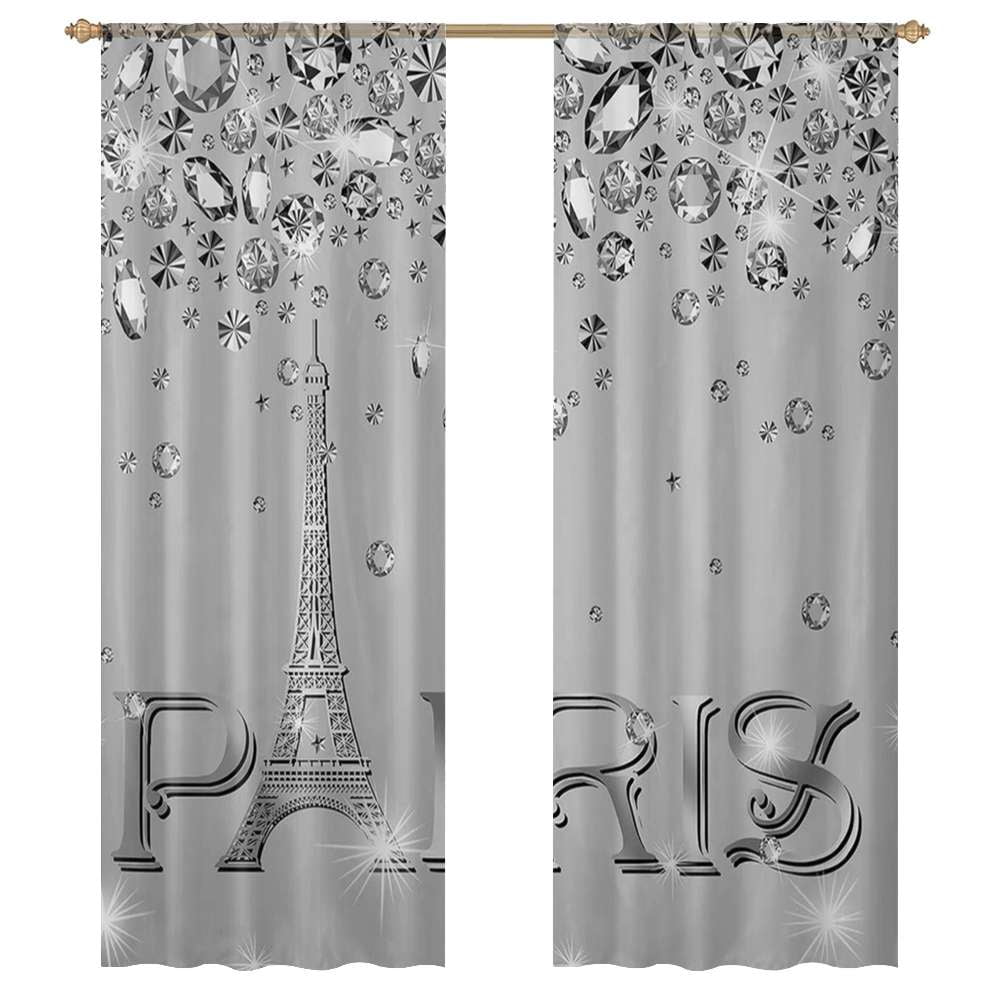 Eiffel Tower Paris Sheer Window Curtains for Living Room Kitchen ...