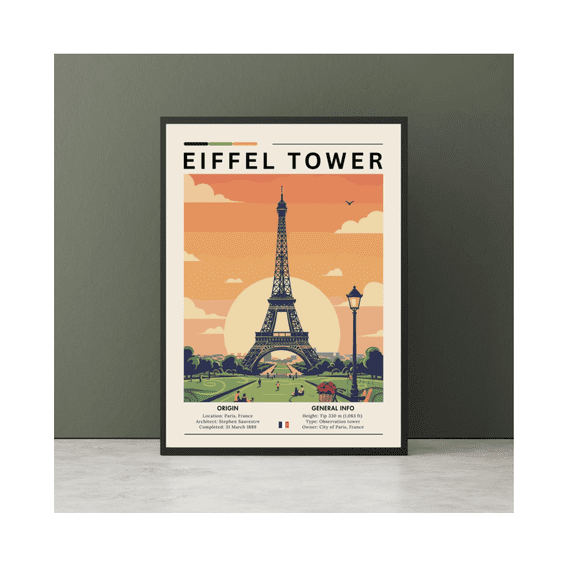 Eiffel Tower Paris Vintage Travel Poster Retro French Landmark Wall Art ...
