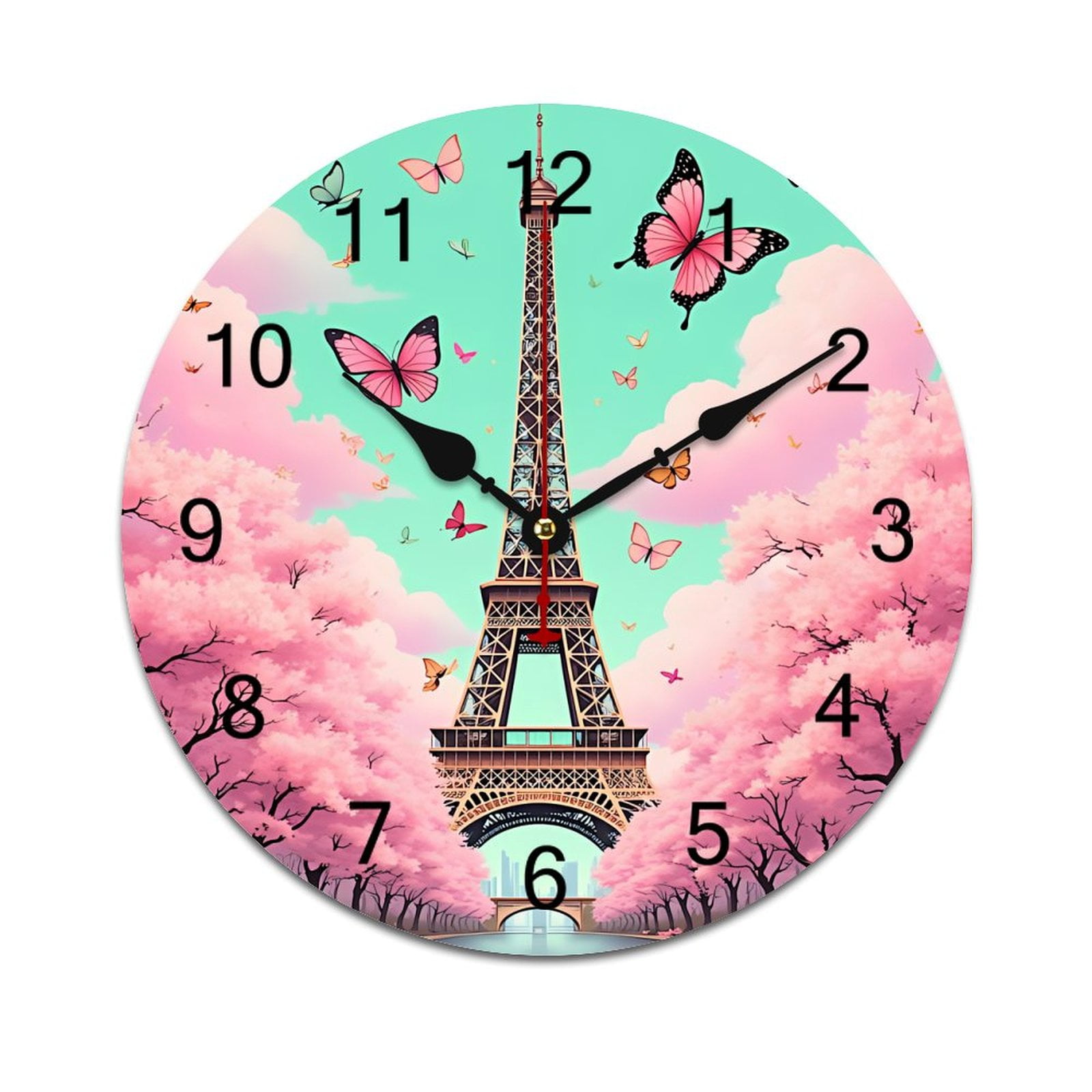Eiffel Tower Pink Cherry Blossom Trees And Butterflies Bedroom Wall ...