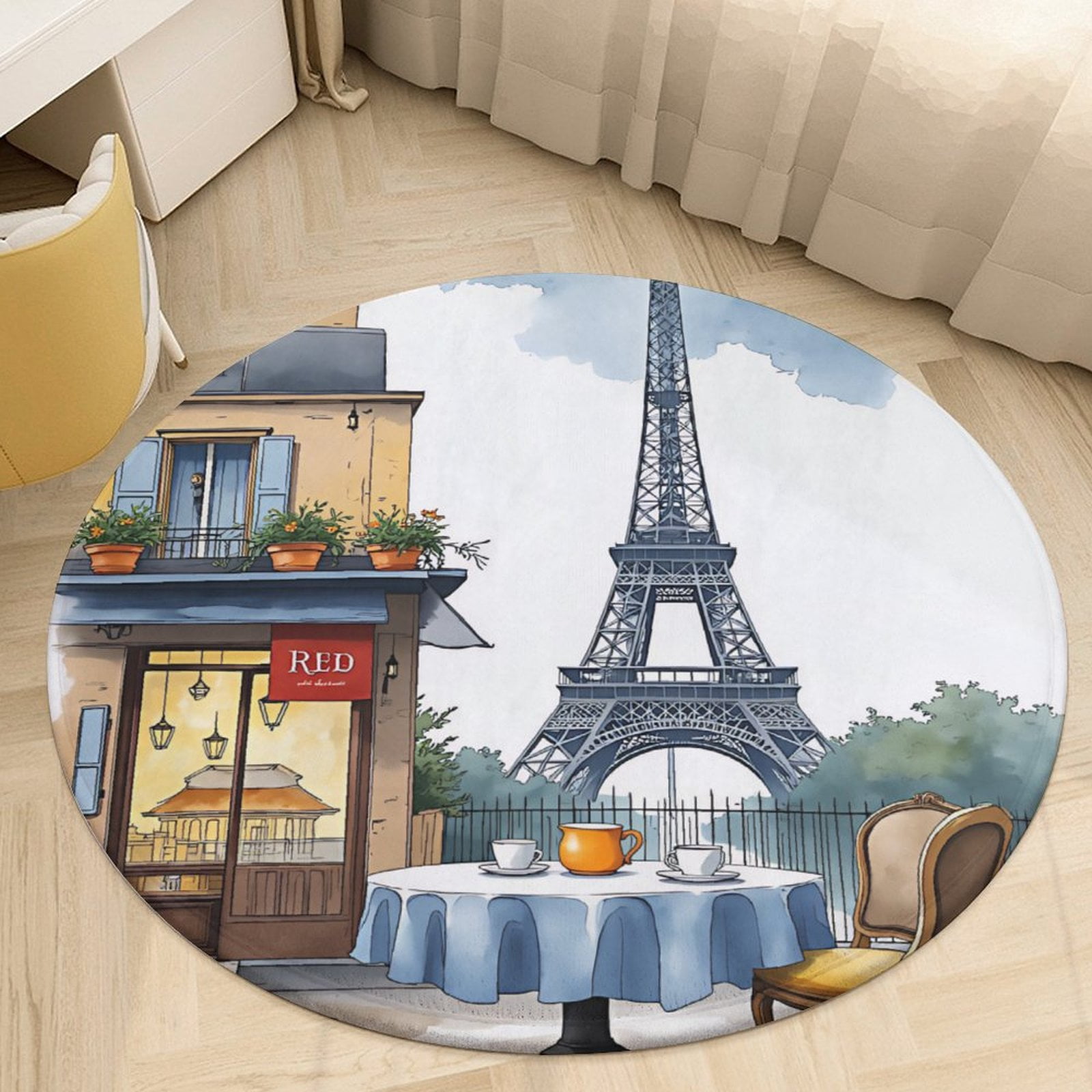 Eiffel Tower Pink Cherry Blossom Trees And Butterflies Round Area Rugs ...