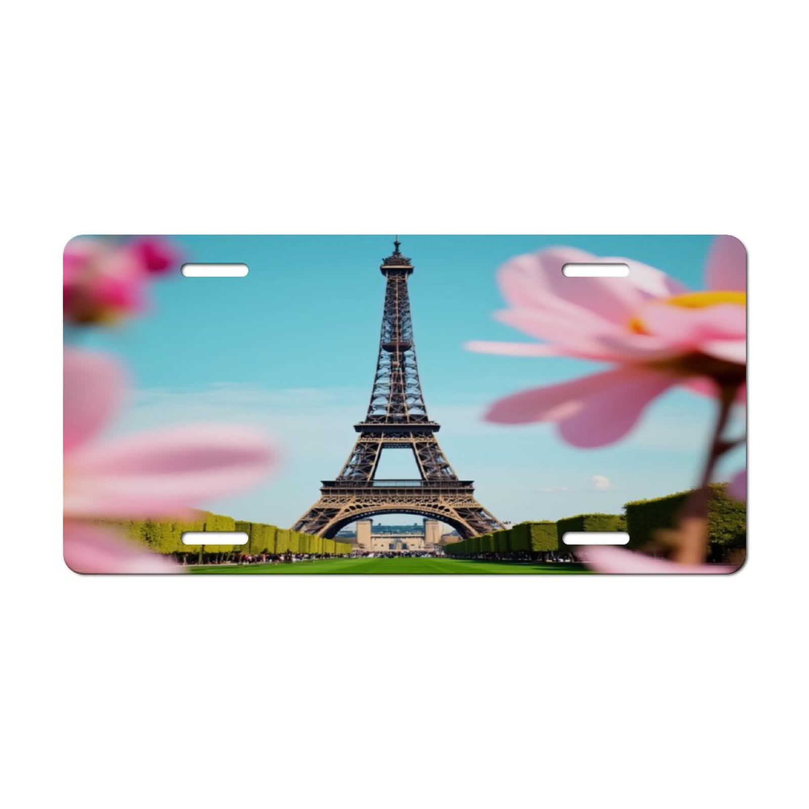 Eiffel Tower with Pink Flowers Car Decorative Front License Plate ...