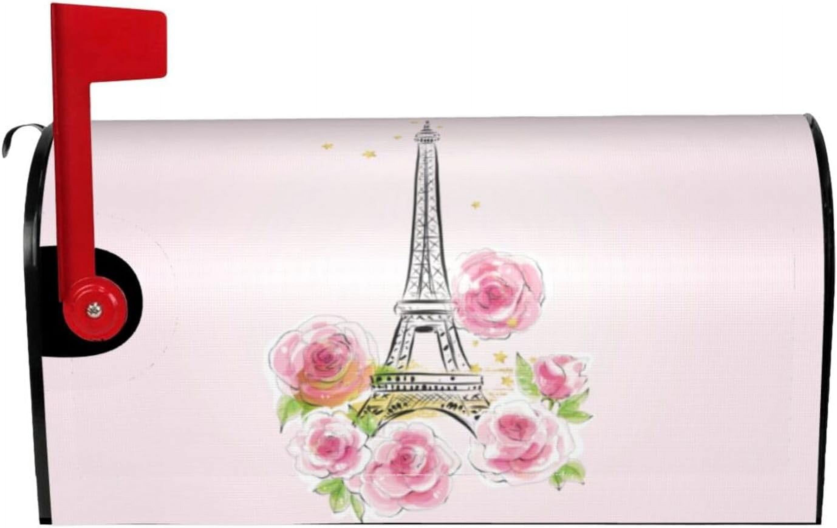 Eiffel Tower Pink Rose Flowers Mailbox Covers Magnetic Letter Post Box ...