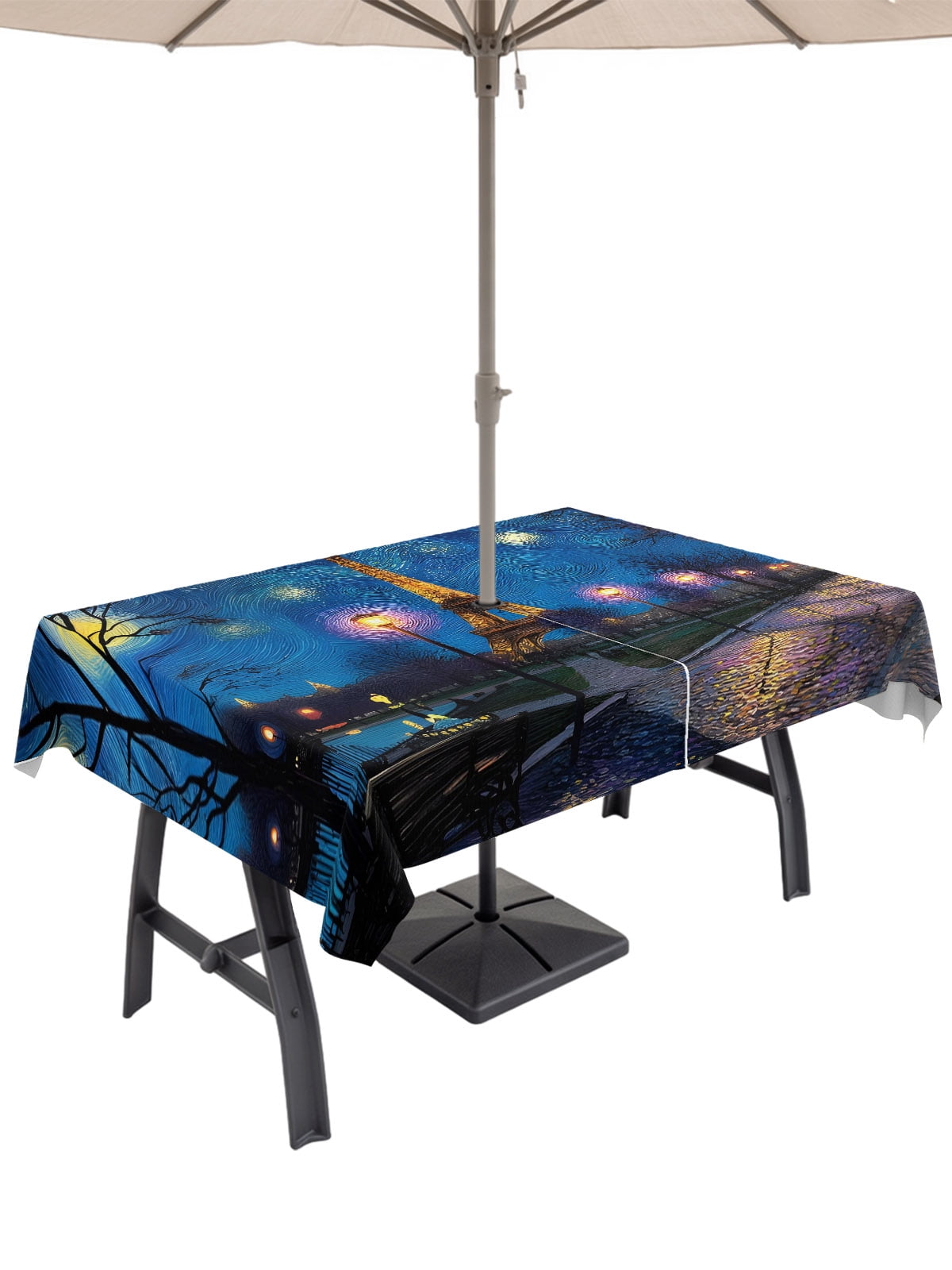 Eiffel Tower Rectangle Outdoor Tablecloth with Umbrella Hole Park Path ...