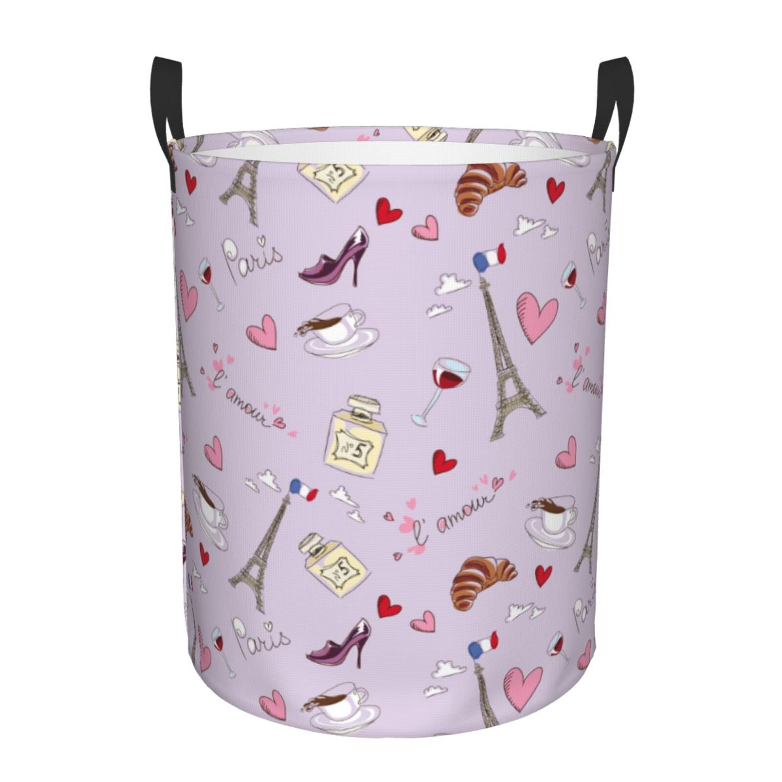 Eiffel Tower Romantic Round Laundry Basket, Laundry Hamper with Handle ...